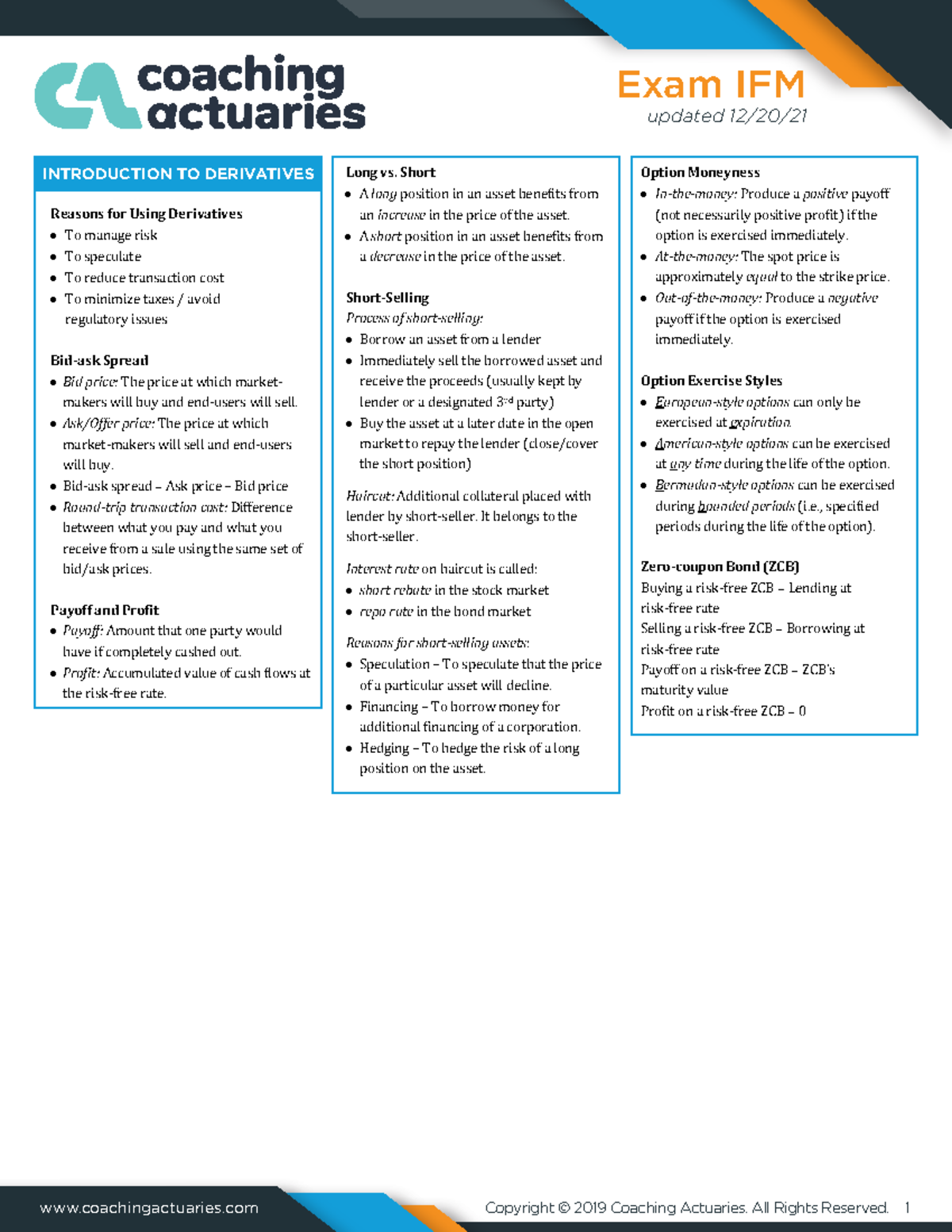 Ifm formula sheet - coachingactuaries Copyright © 2019 Coaching ...