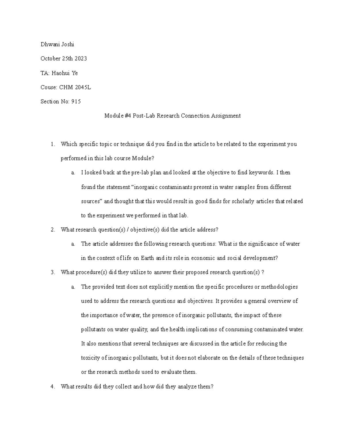 Module #4 Post-Lab Research Connection Assignment - Dhwani Joshi October 25th 2023 TA: Haohui Ye ...