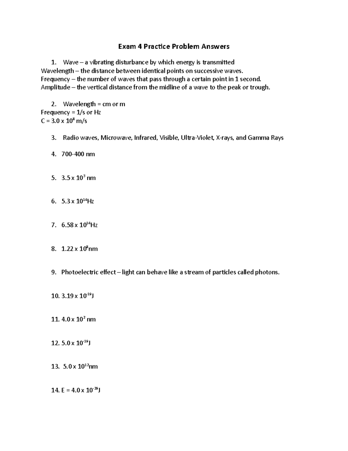1411Exam 4 Practice Problem Answers - Exam 4 Practice Problem Answers ...