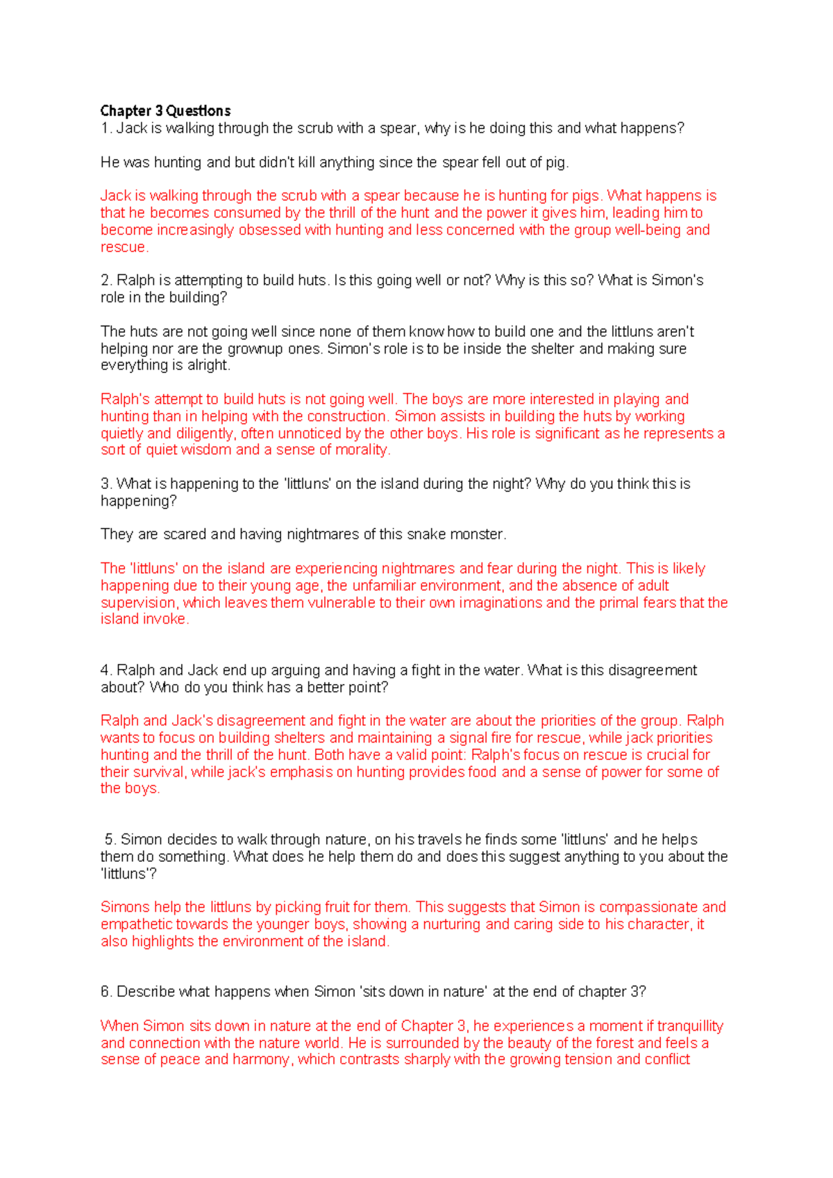 Chapter 3 Lord of the Flies - Chapter 3 Questions Jack is walking ...