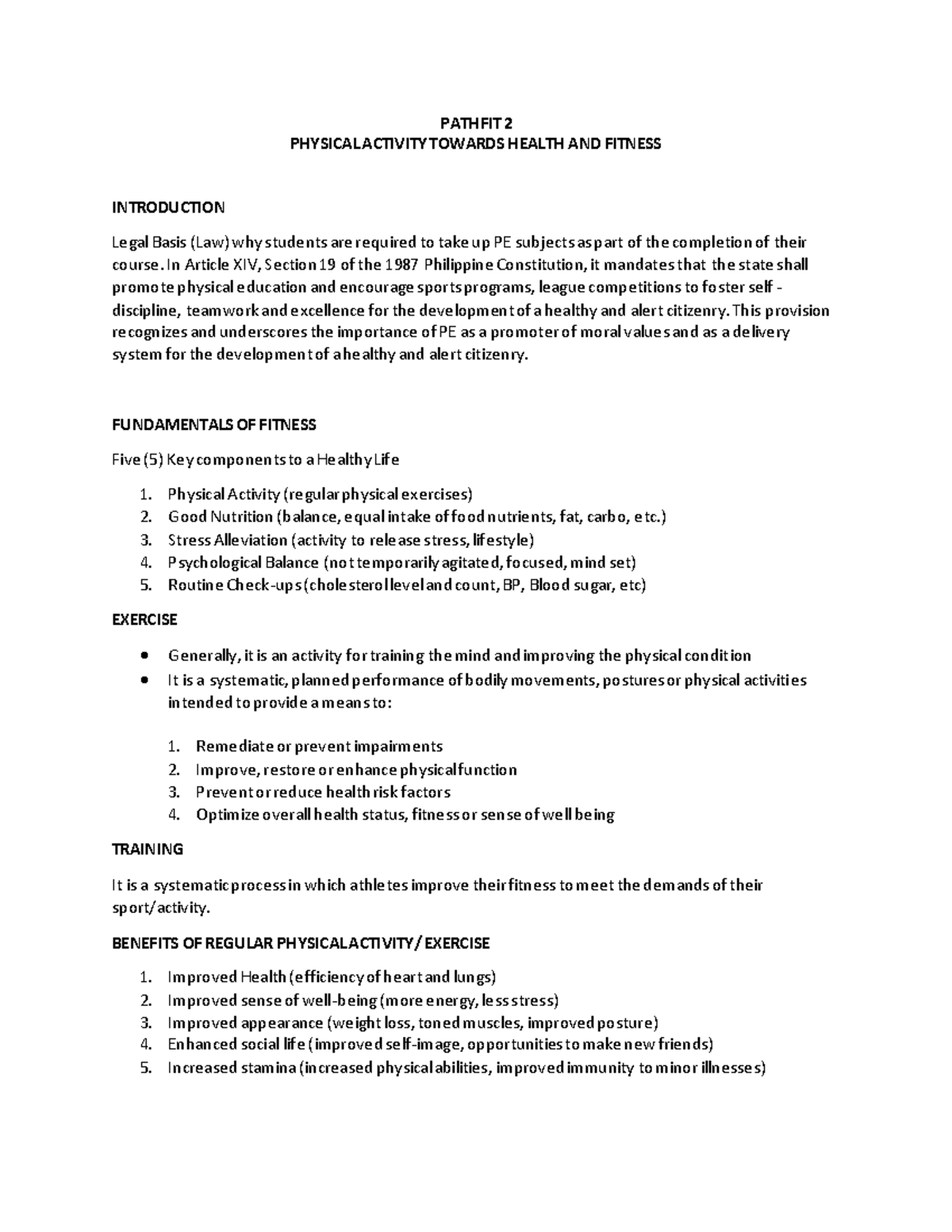 Pathfit-2- Intro Handouts - PATHFIT 2 PHYSICAL ACTIVITY TOWARDS HEALTH ...