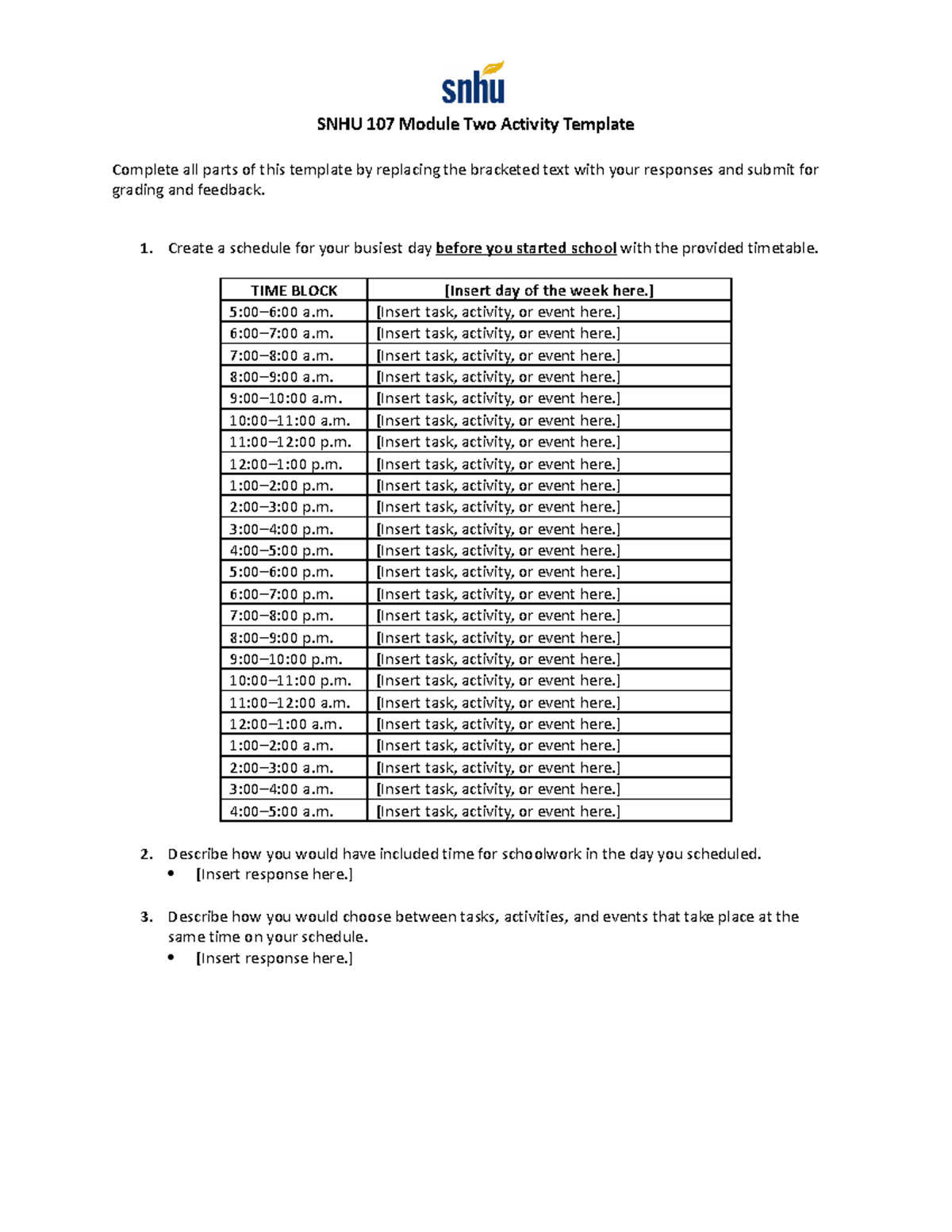 SNHU 107 Module Two Activity Template - SNHU107 - SNHU - Studocu