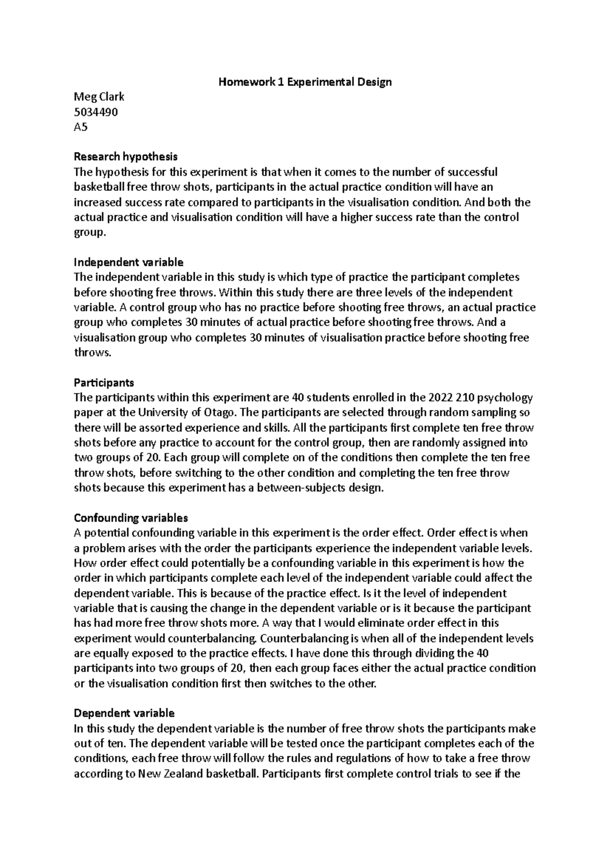 Homework 1 Experimental Design - Homework 1 Experimental Design Meg ...