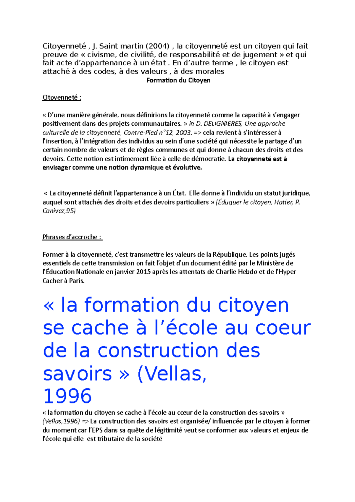 Thématique citoyenneté - Formation du Citoyen Citoyenneté : « D’une ...