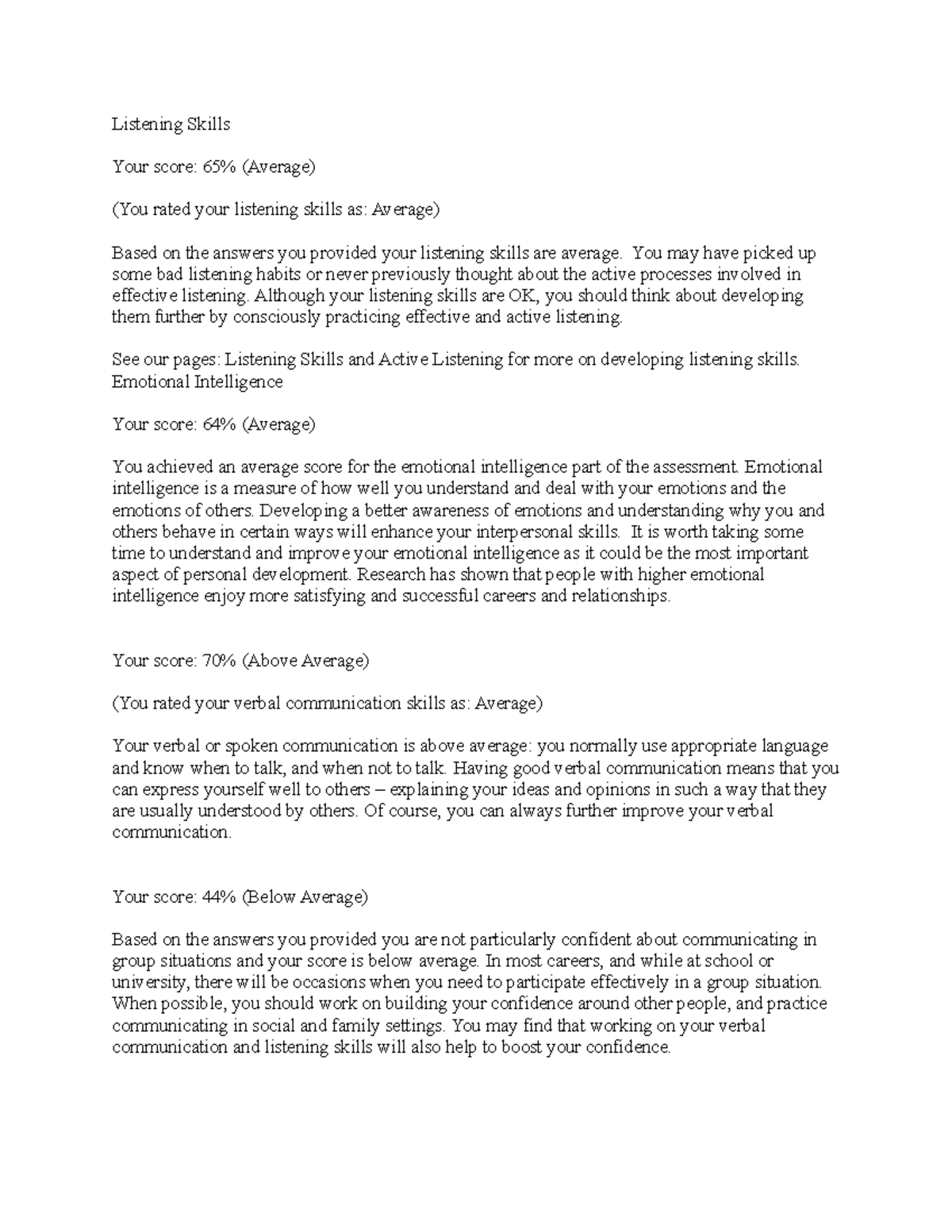 Week 3 self assessment notes career theory - Listening Skills Your ...