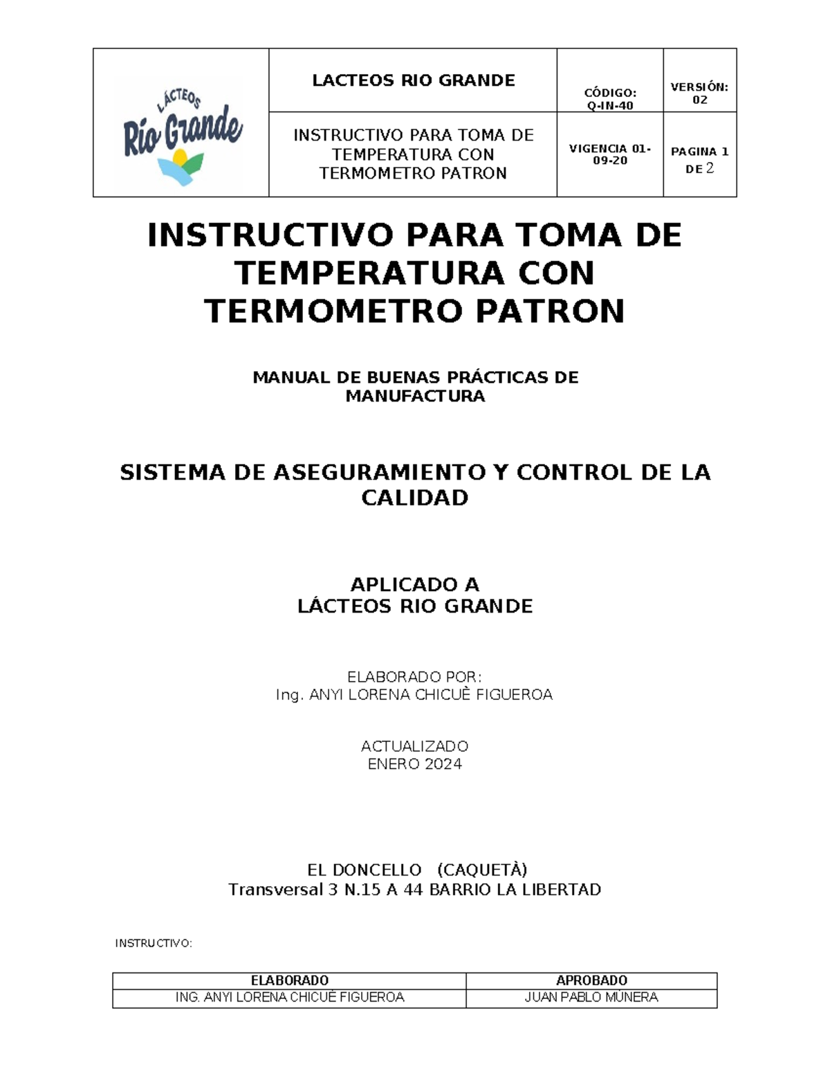 Instructivo control de temperatura termometro patron - LACTEOS RIO ...