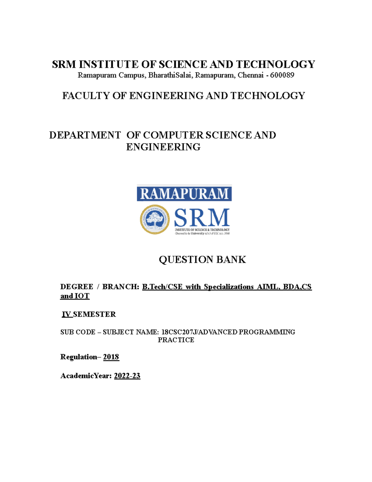 Updated Question Bank - SRM INSTITUTE OF SCIENCE AND TECHNOLOGY ...