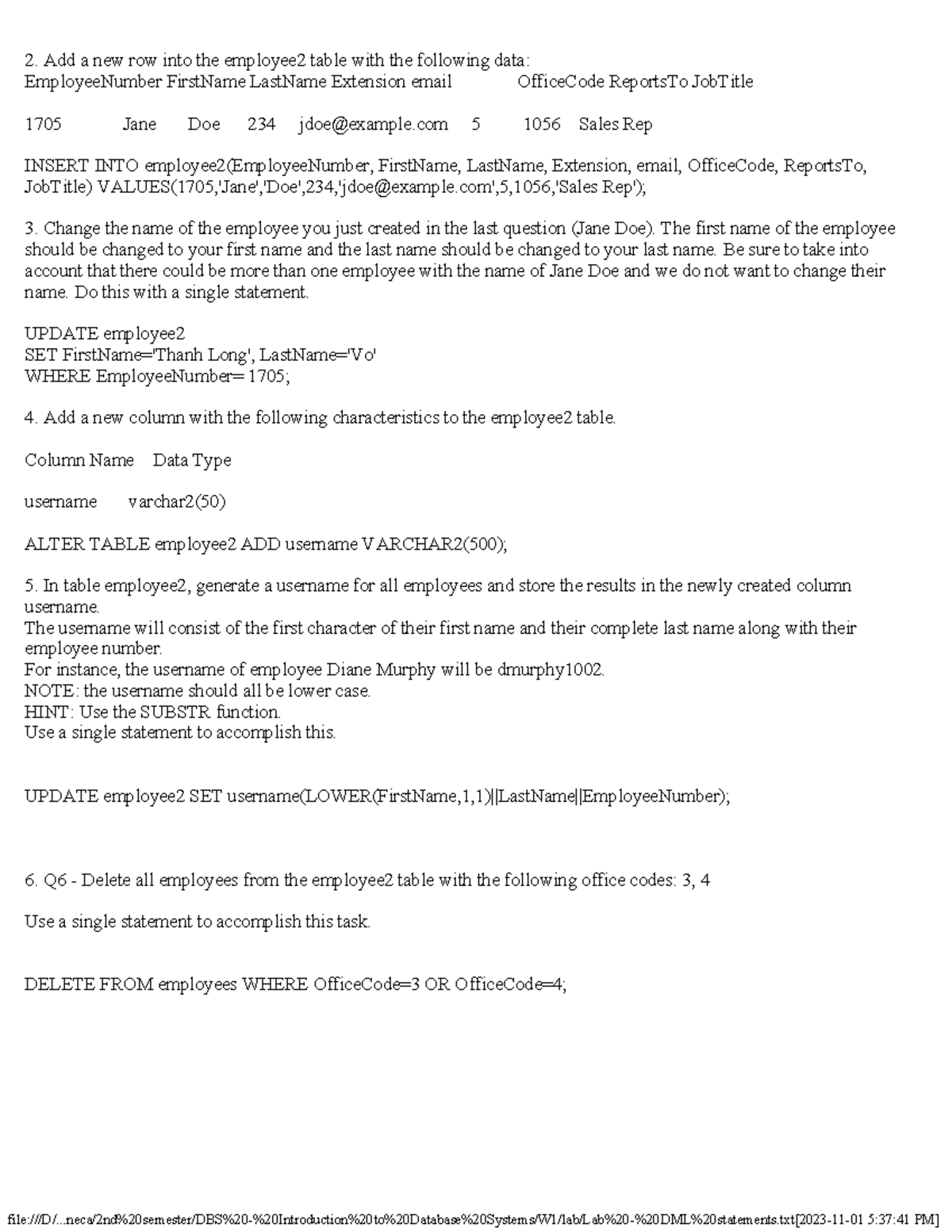 Lab Dml Statements Assignment File 2023 11 01 53741 Pm Add A New Row Into The
