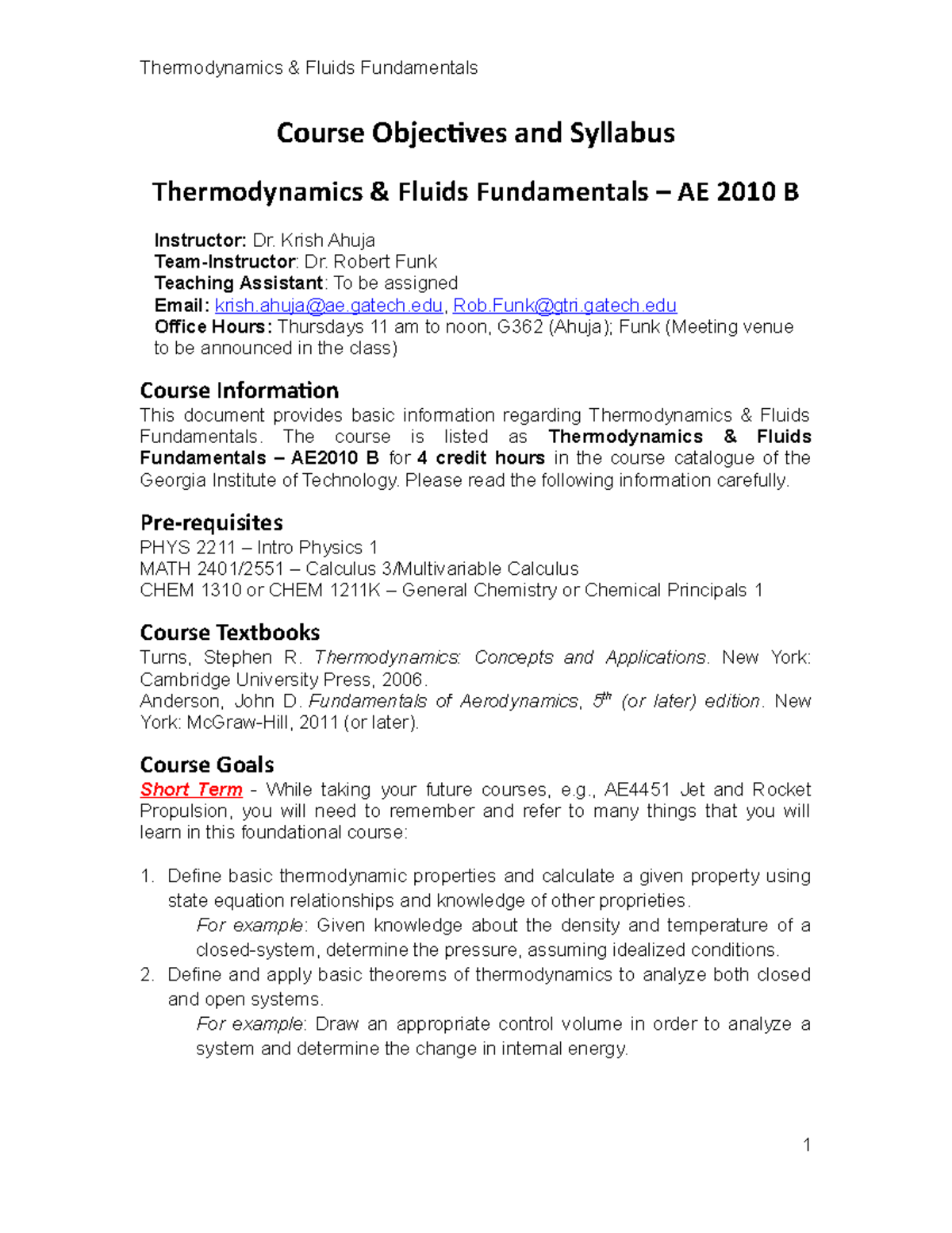 Syllabus-AE2010-KKA - Course Objectives and Syllabus Thermodynamics ...