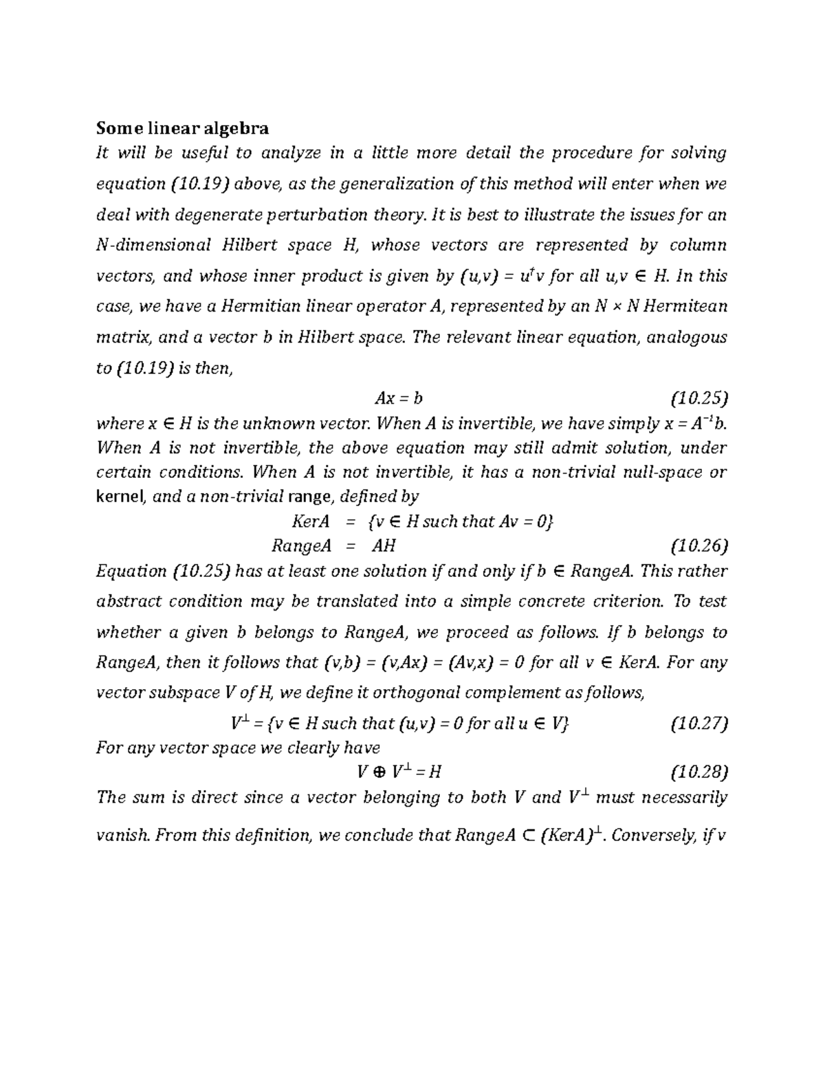 Some linear algebra - It is best to illustrate the issues for an N ...