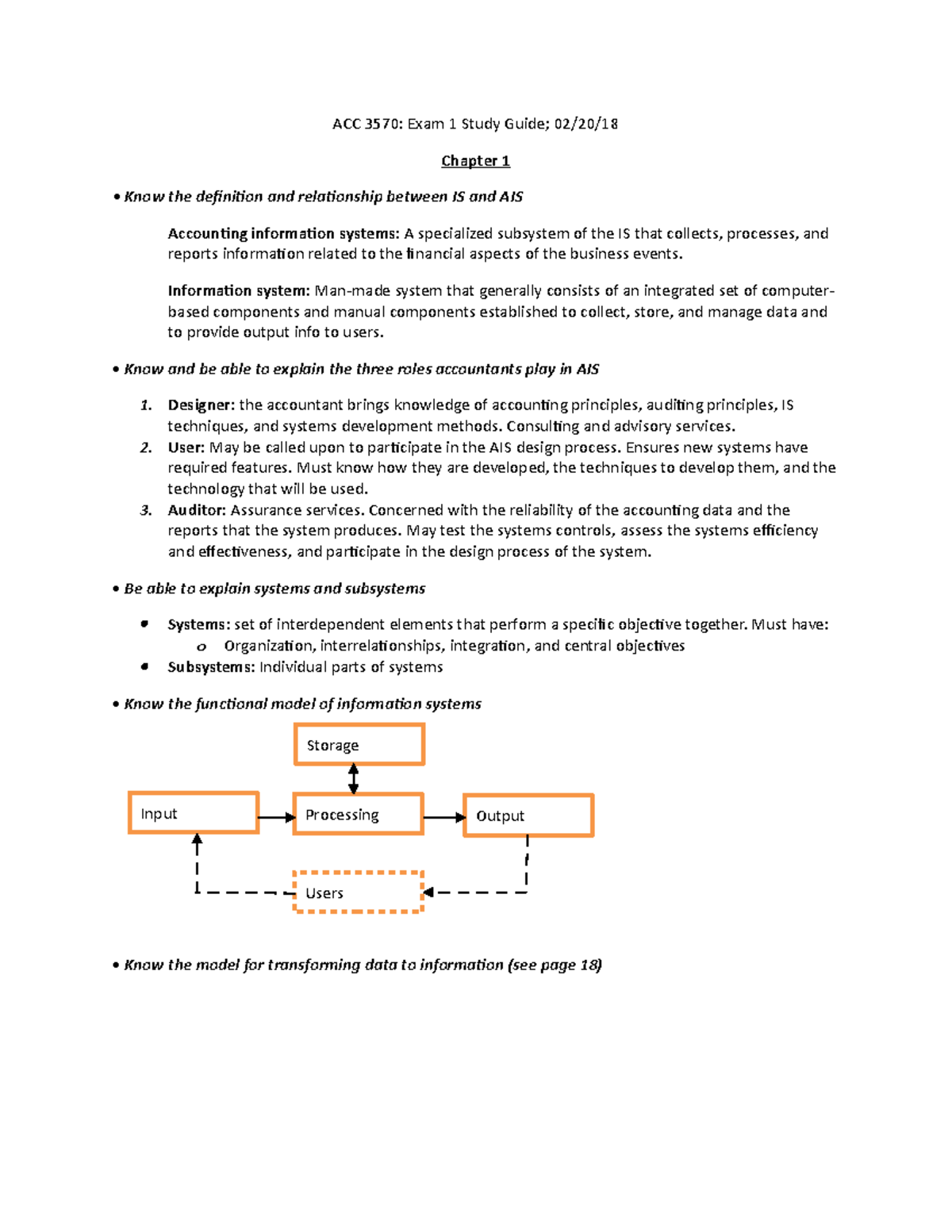 Exam 1 review - ACC 3570: Exam 1 Study Chapter 1 Know the definition ...