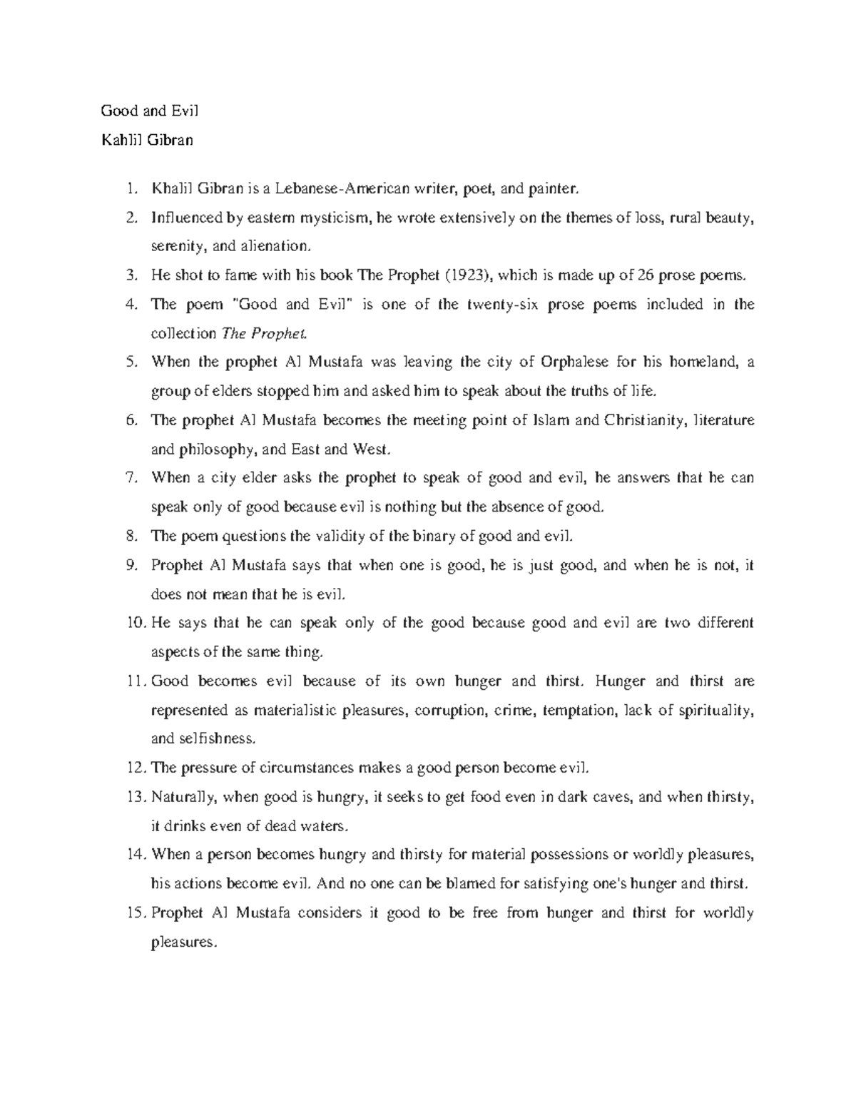 Good and Evil - Summary B.A History - Good and Evil Kahlil Gibran 1 ...