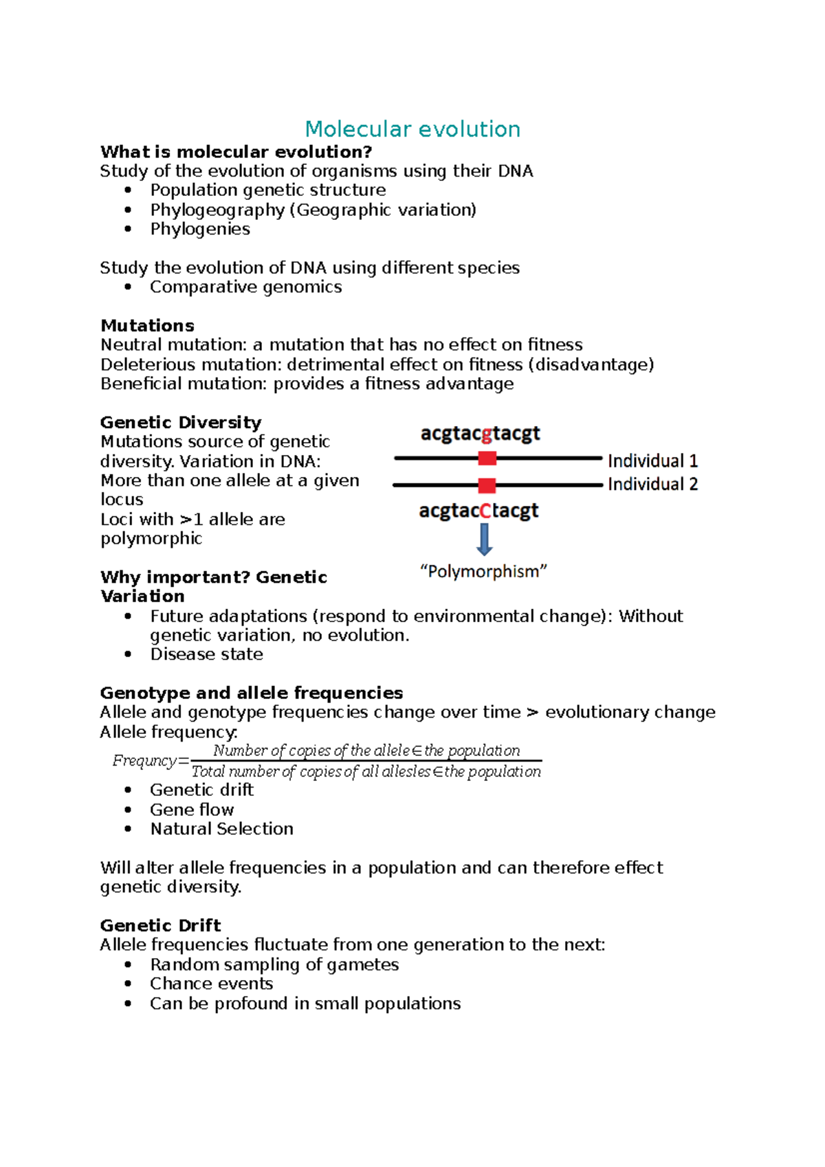 Week 10 Molecular evolution - Molecular evolution What is molecular ...