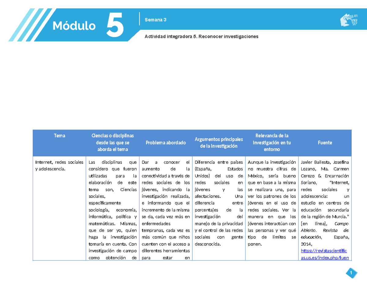 427612927 Semana tres modulo 5 - Semana 3 Actividad integradora 5. Reconocer investigaciones ...