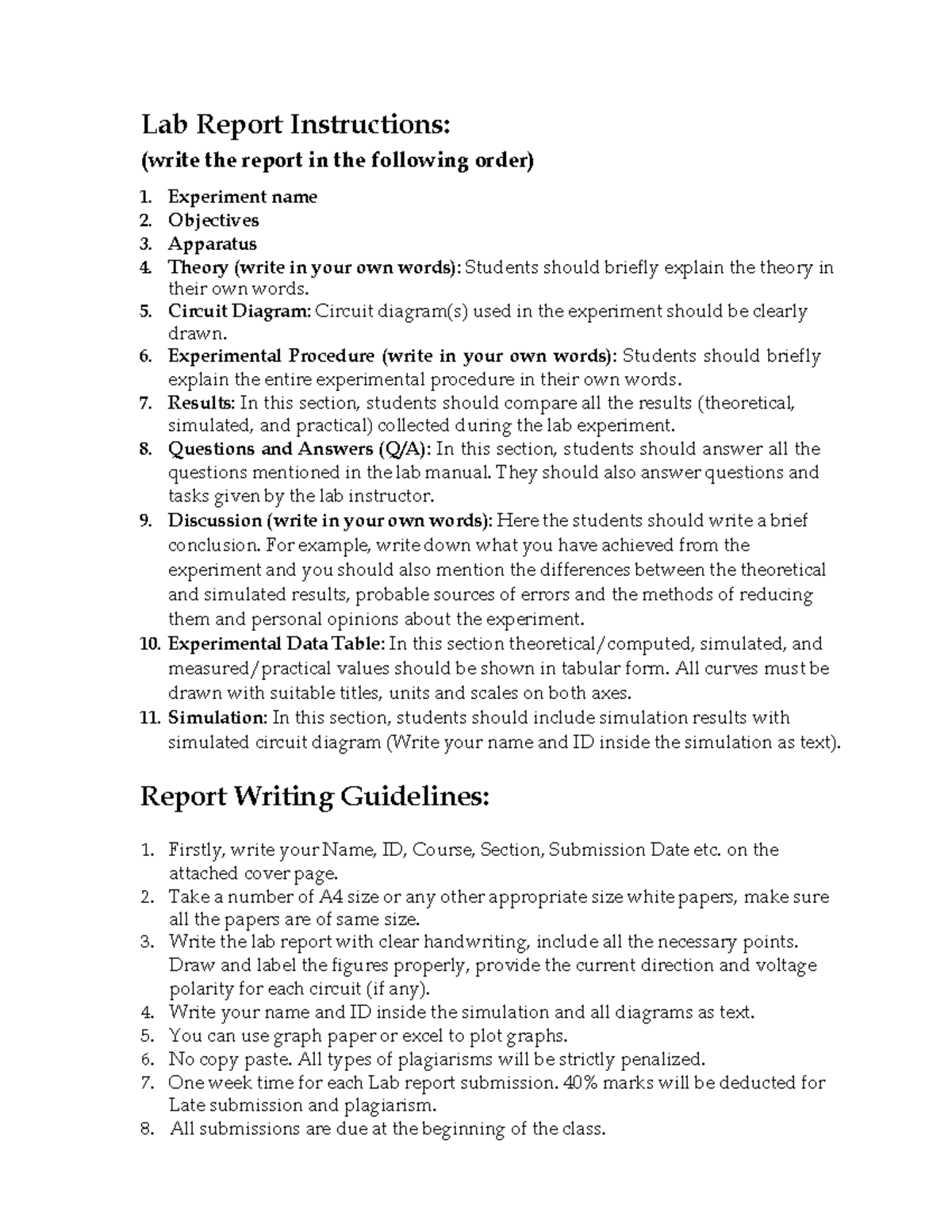 Lab Report Instructions - Lab Report Instructions: (write the report in ...