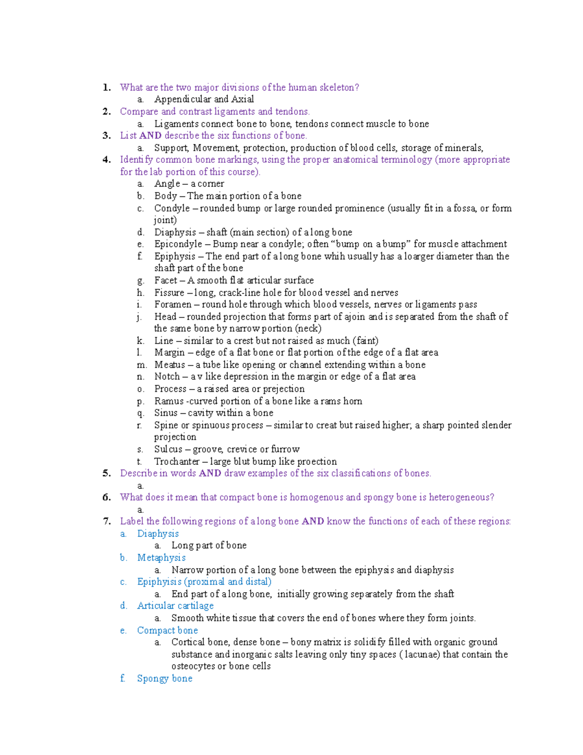 Osseous Study Guide 1 What Are The Two Major Divisions Of The