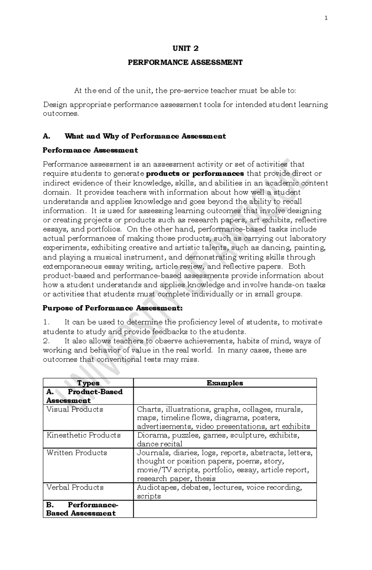 UNIT-2 - N/A - UNIT 2 PERFORMANCE ASSESSMENT At the end of the unit ...