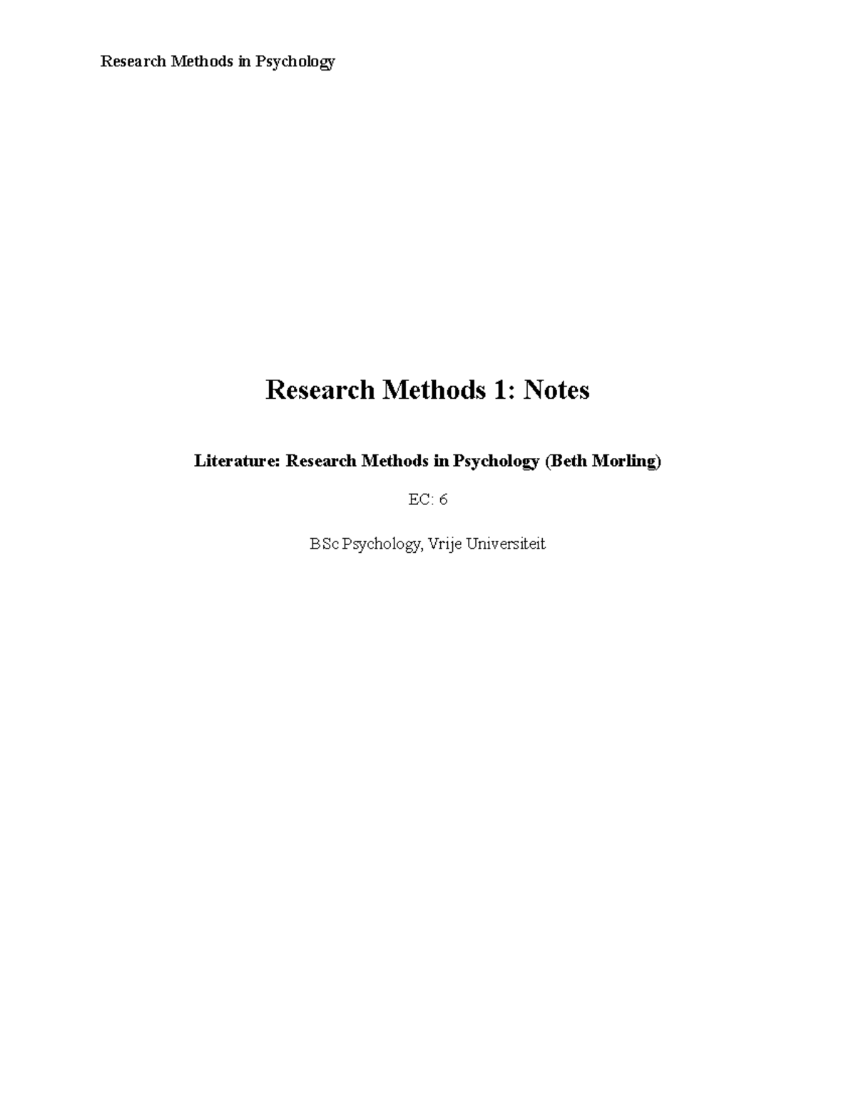 Research Methods 1 Notes Book summary - Research Methods 1: Notes ...