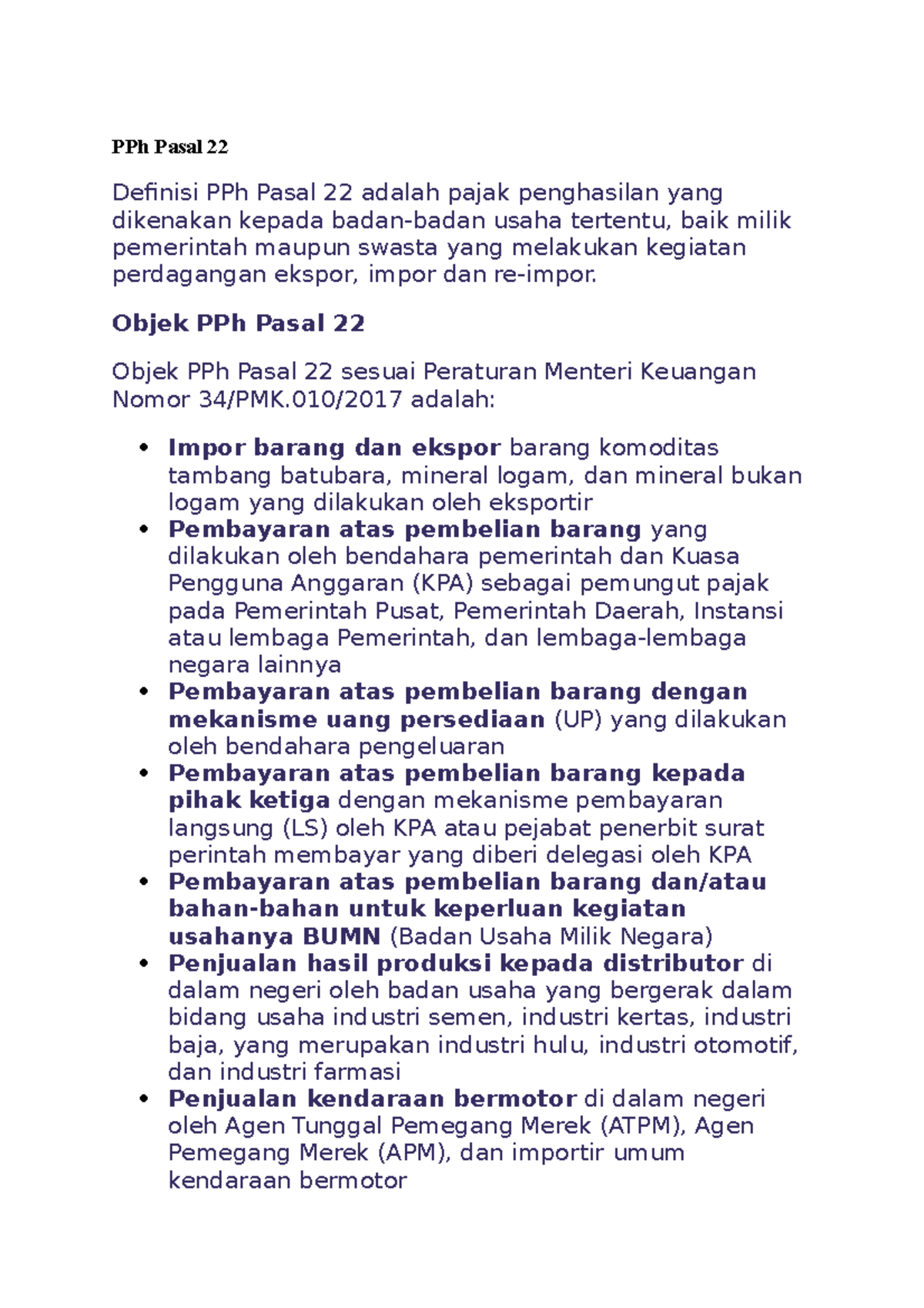 Pph 22 - Lecture notes 10 - PPh Pasal 22 Definisi PPh Pasal 22 adalah ...