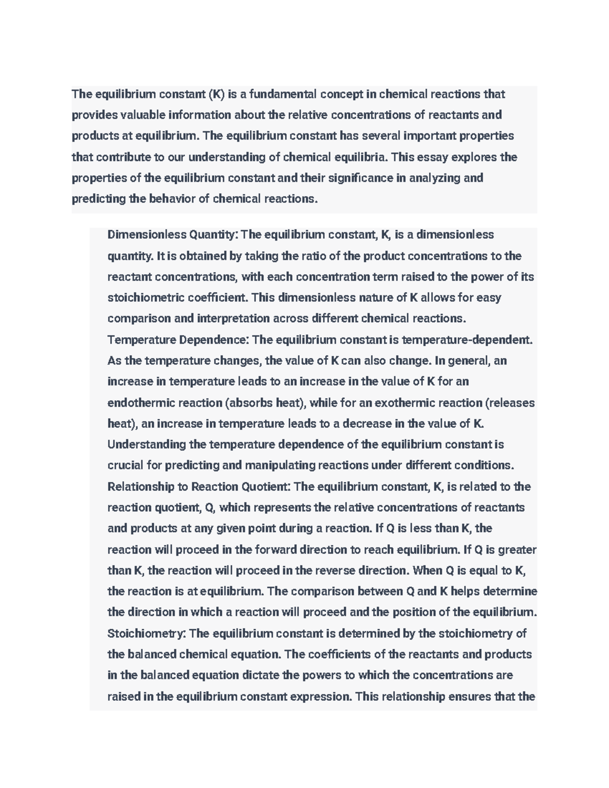 Unit 7 Properties of the equilibrium constant - The equilibrium ...