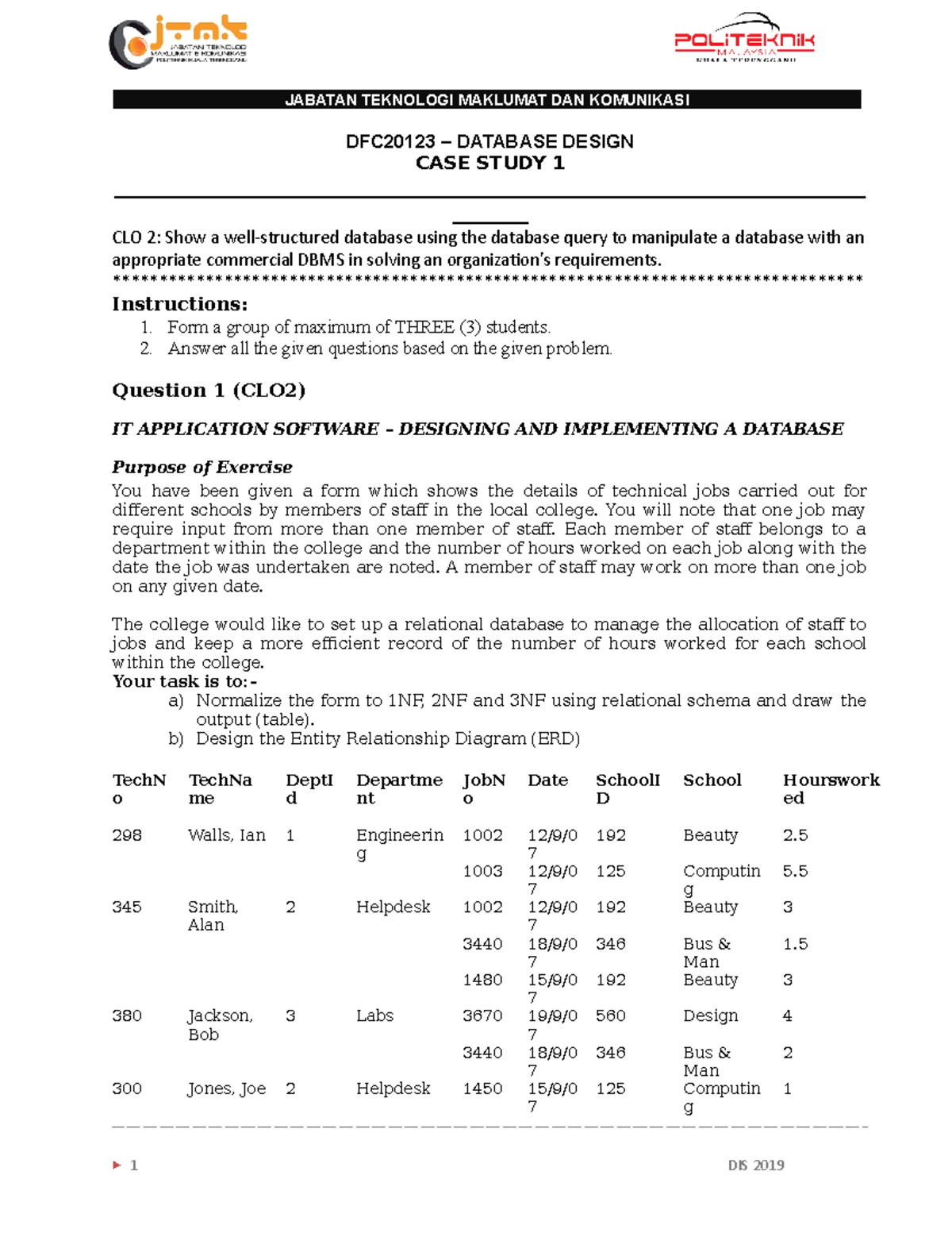 CS 1 DIS 2019 - Q - JUST A SIMPLE - DFC20123 – DATABASE DESIGN CASE ...