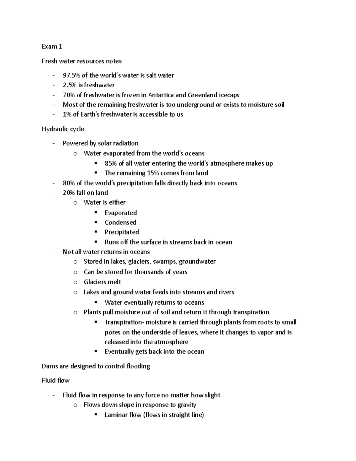 Freshwater Resources Notes Exam 1 - Exam 1 Fresh water resources notes ...