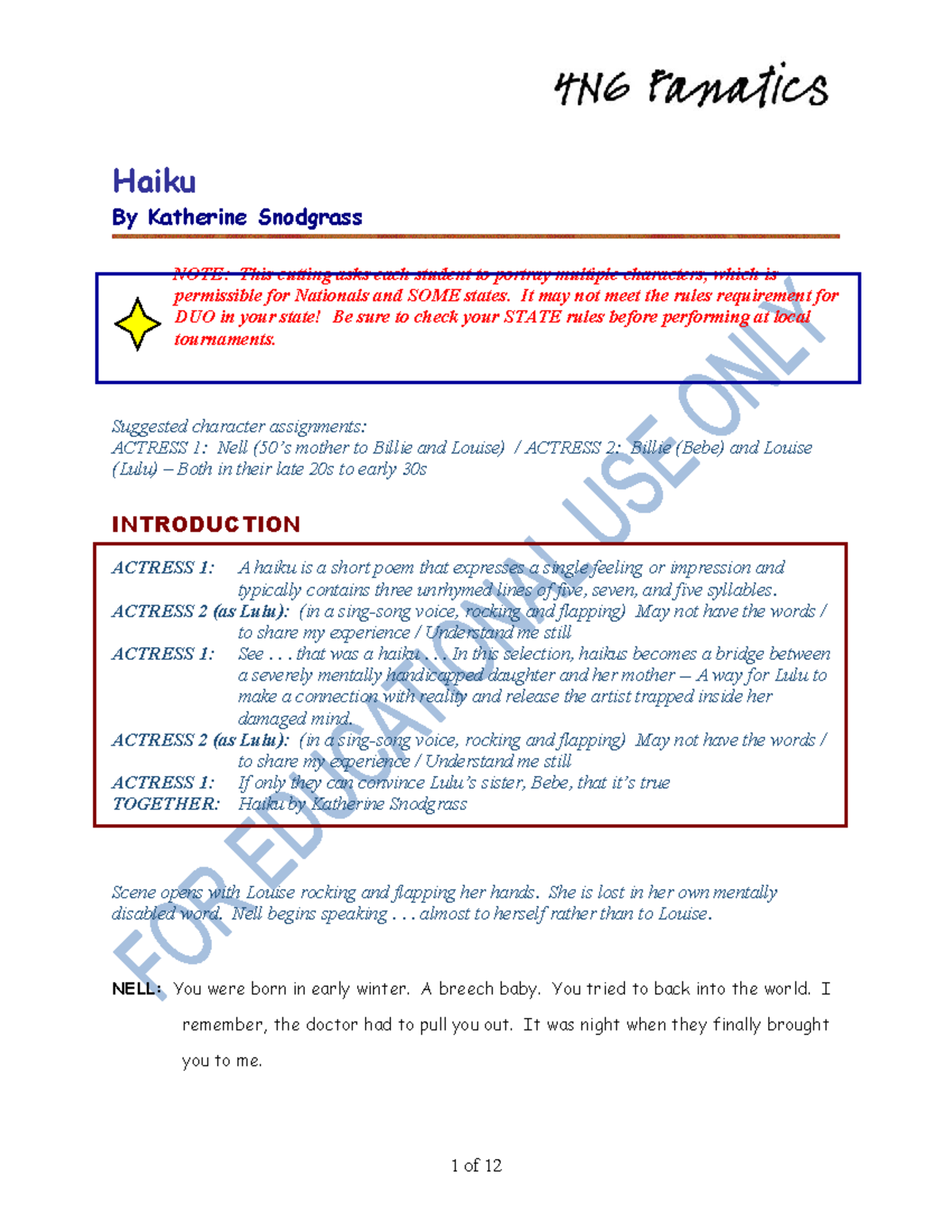 Haiku - Haiku By Katherine Snodgrass NOTE: This cutting asks each ...