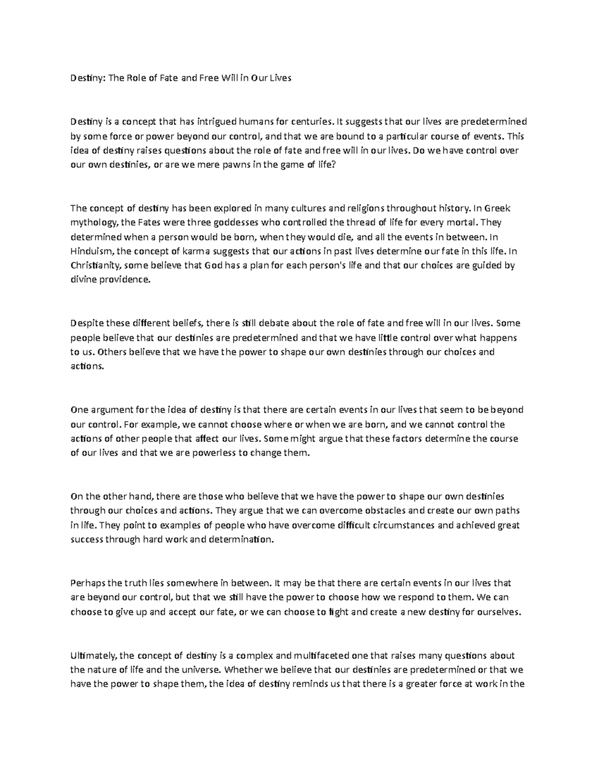 Destiny - This is just an article. - Destiny: The Role of Fate and Free ...