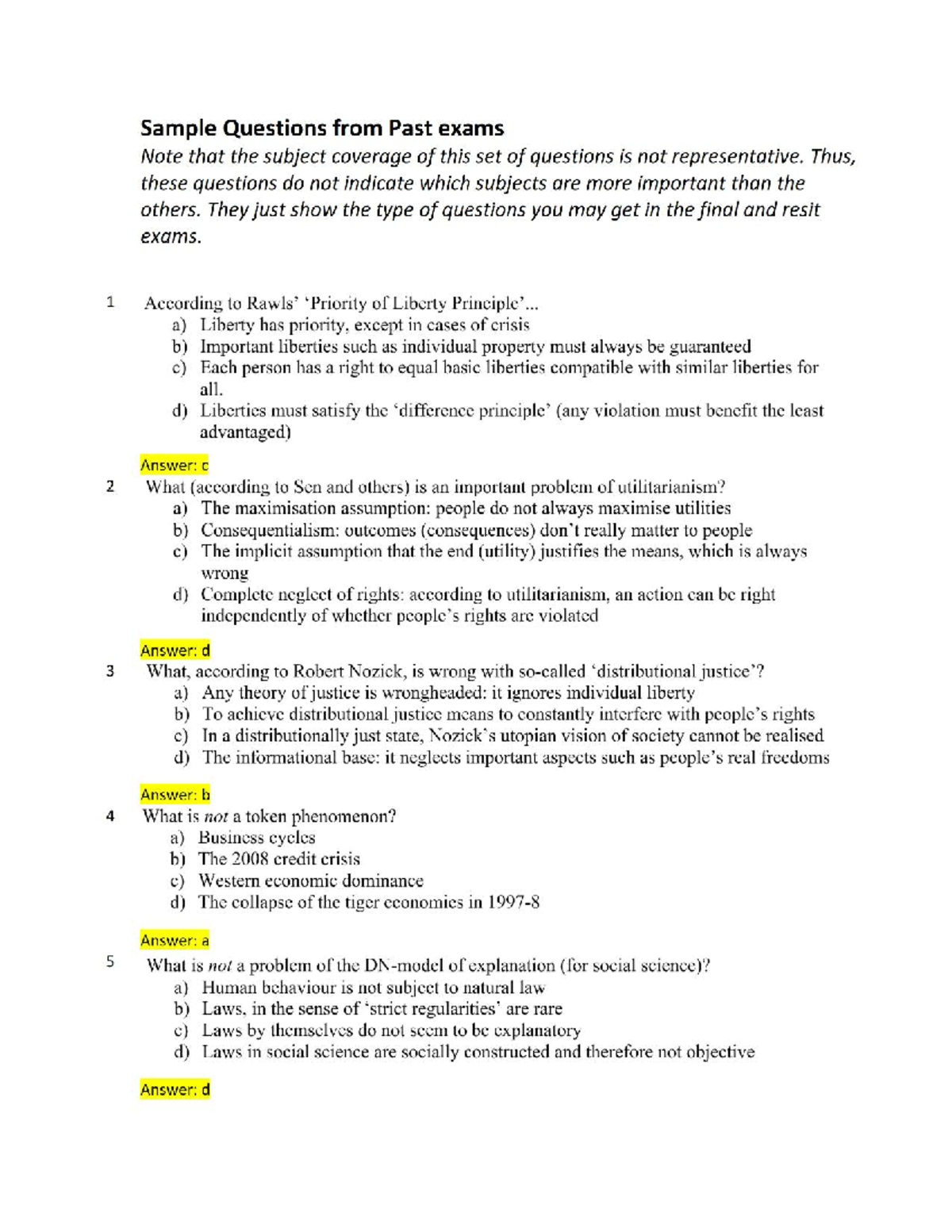 Sample questions with answers - SampleQuestionsfrom Pastexams - Studeersnel
