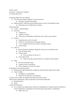 Interactive Systems Lecture 7 - 12th Nov 2021 - 12th Nov 2021 Lecture 7 - Interactive Systems Dr ...