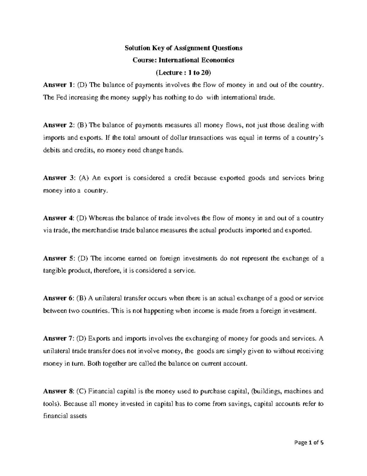 Answer Keys - Solution Key of Assignment Questions Course ...