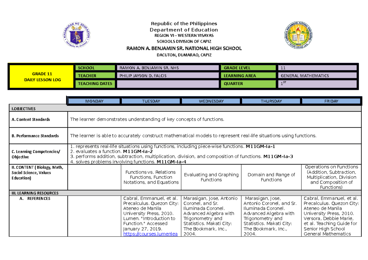 GM Q1 WEEK 1 - Daily Lesson Plan - Republic of the Philippines ...