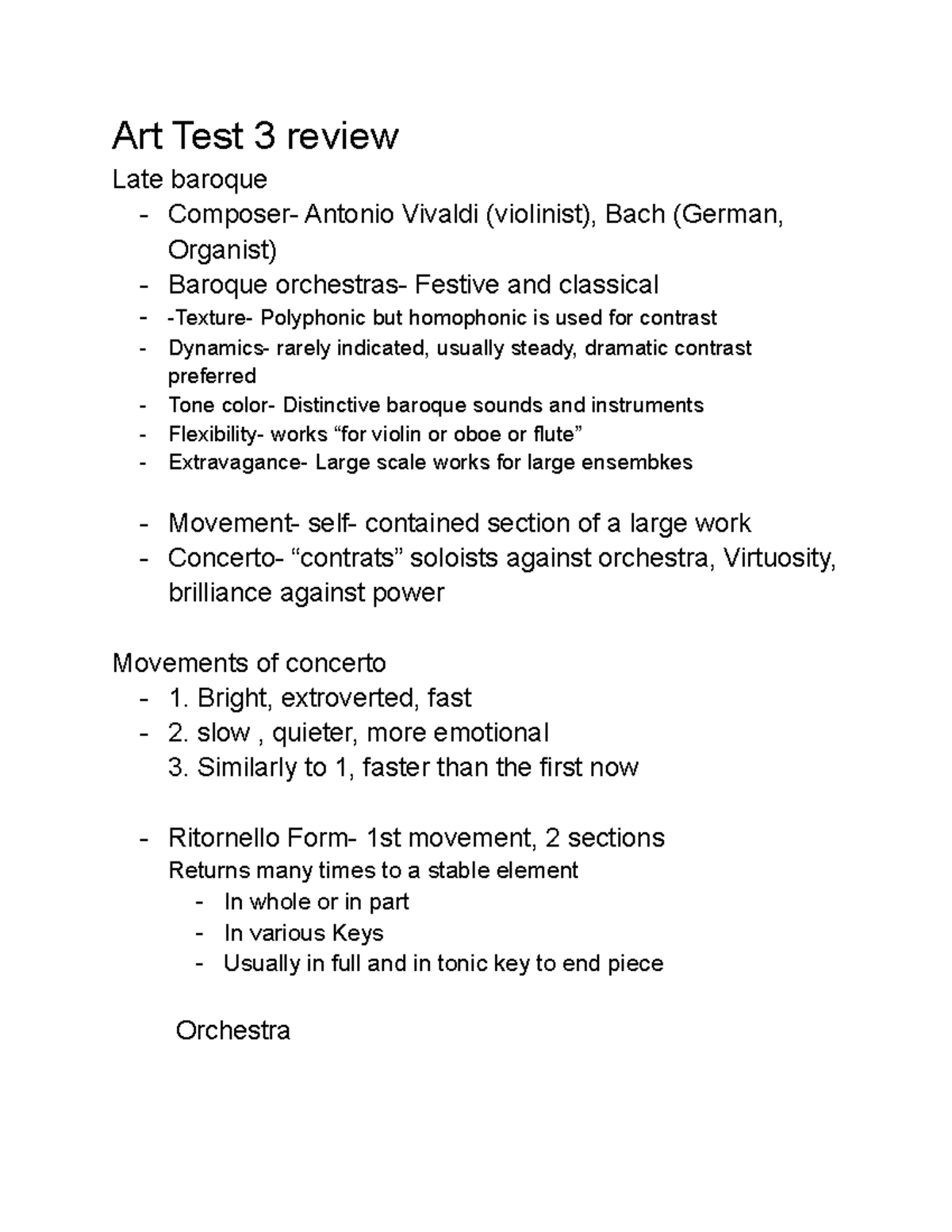 Art Test 3 review - Art Test 3 review Late baroque - Composer- Antonio ...