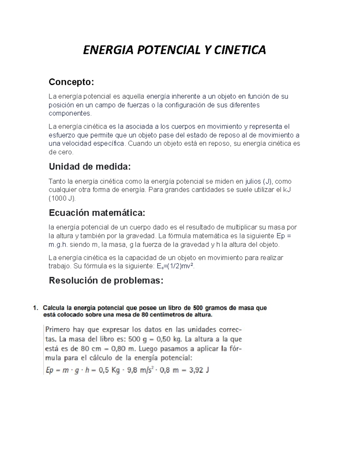 Energia Potencial Y Cinetica - ENERGIA POTENCIAL Y CINETICA Concepto ...