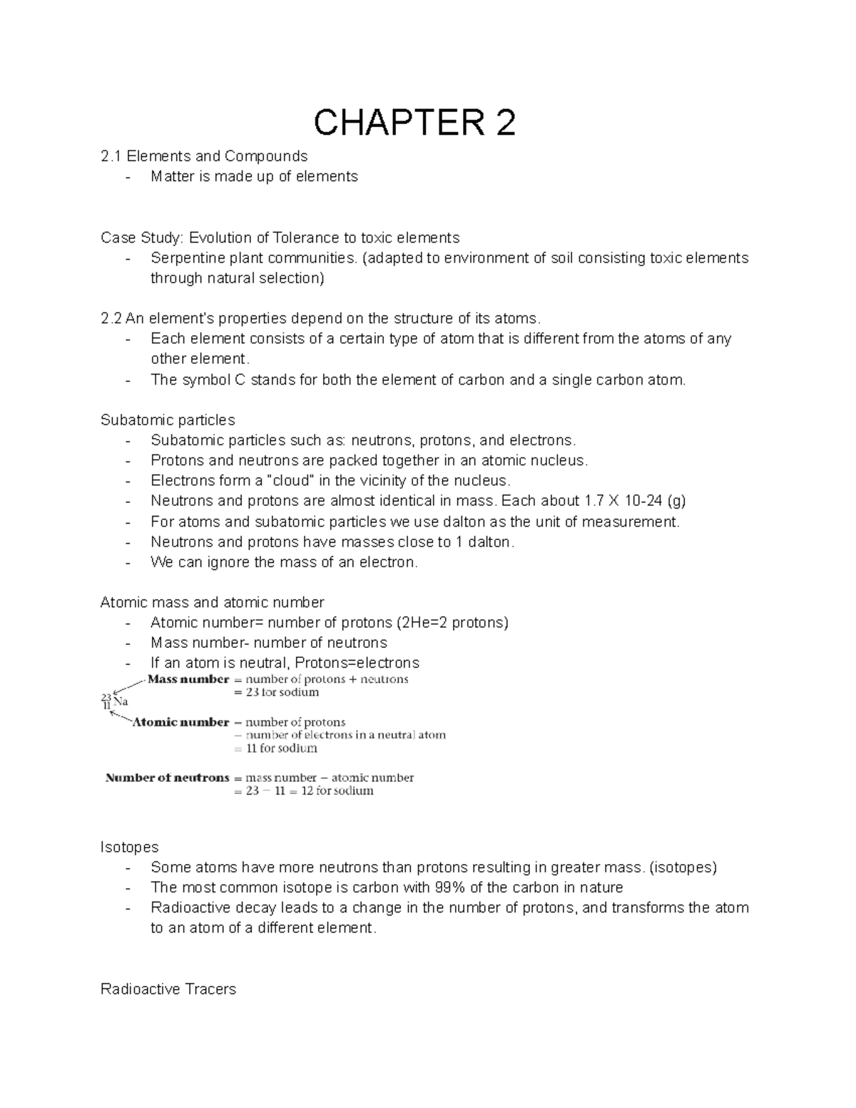Biology Chapter 2 - CHAPTER 2 2 Elements and Compounds - Matter is made up of elements Case ...