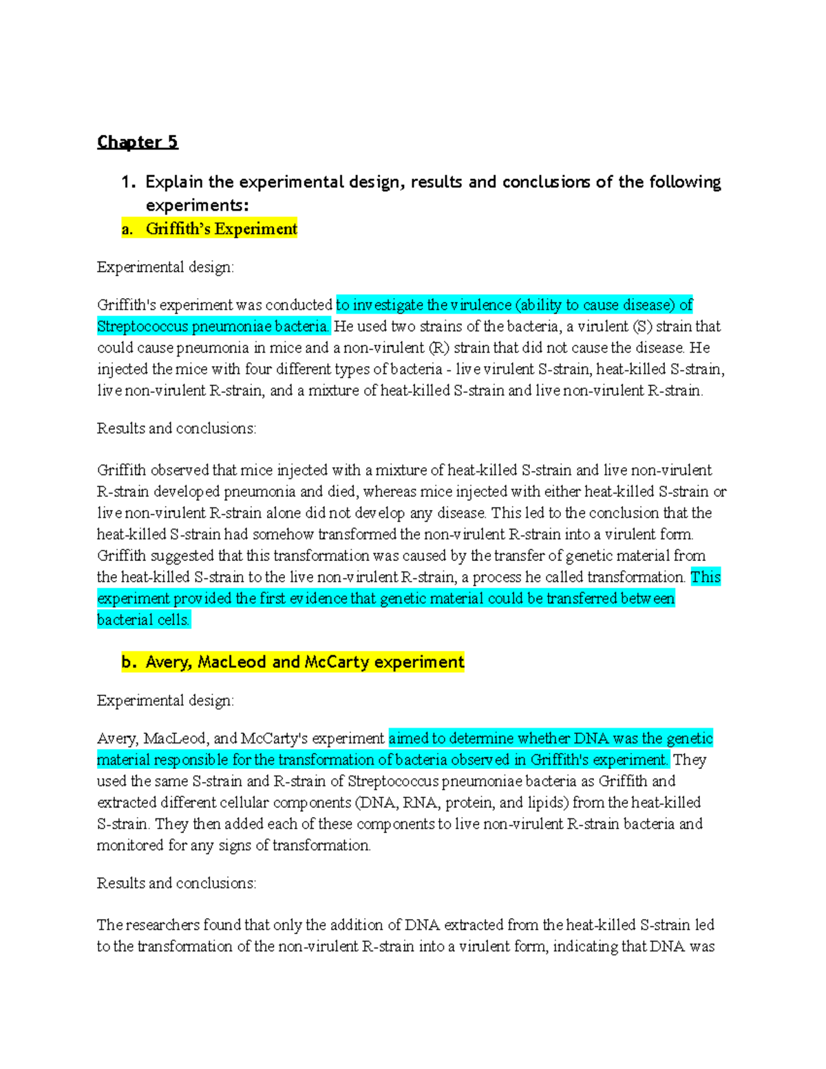 BIO EXAM 2 Study Guide - Chapter 5 1. Explain the experimental design ...