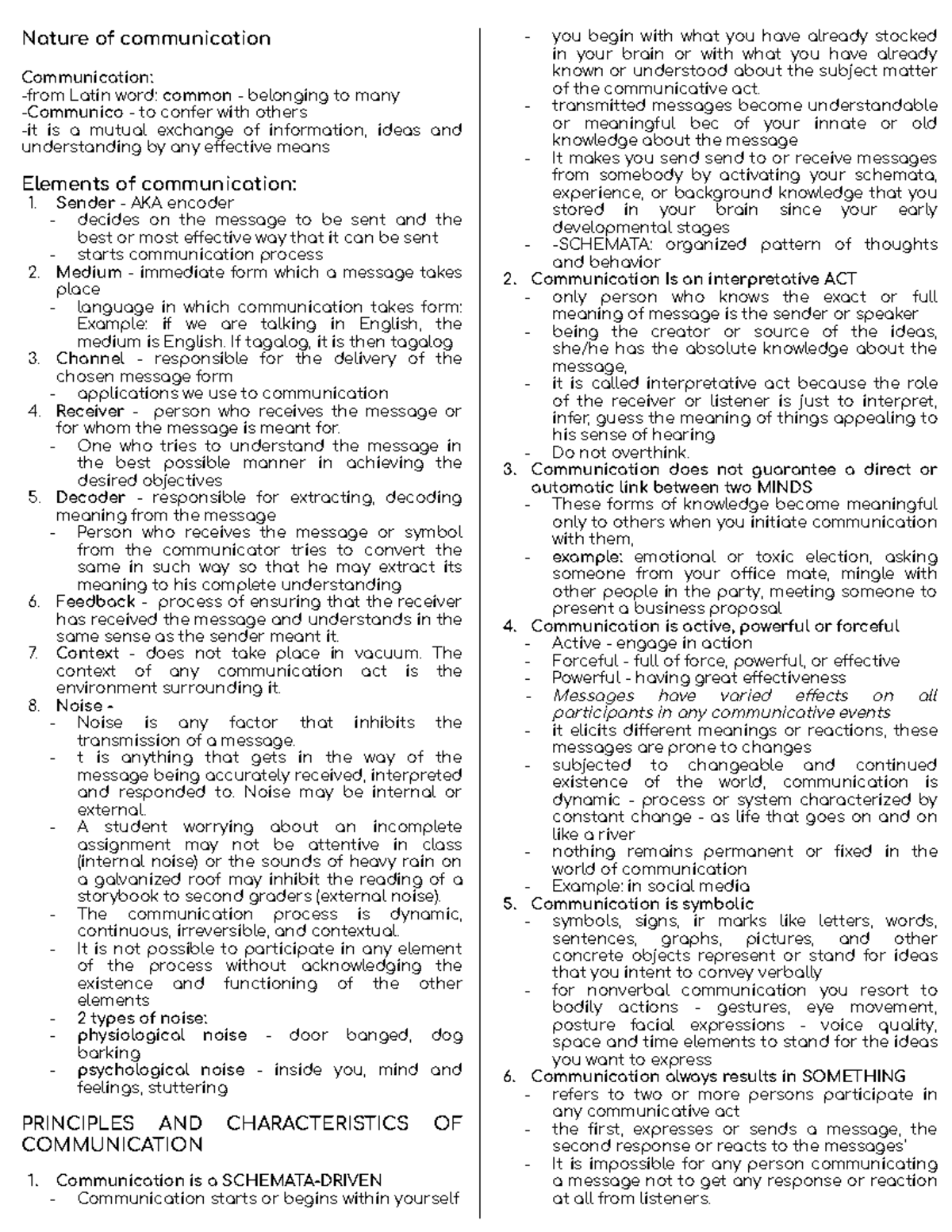 Purposive Com Week 2 - Nature of communication Communication: -from ...