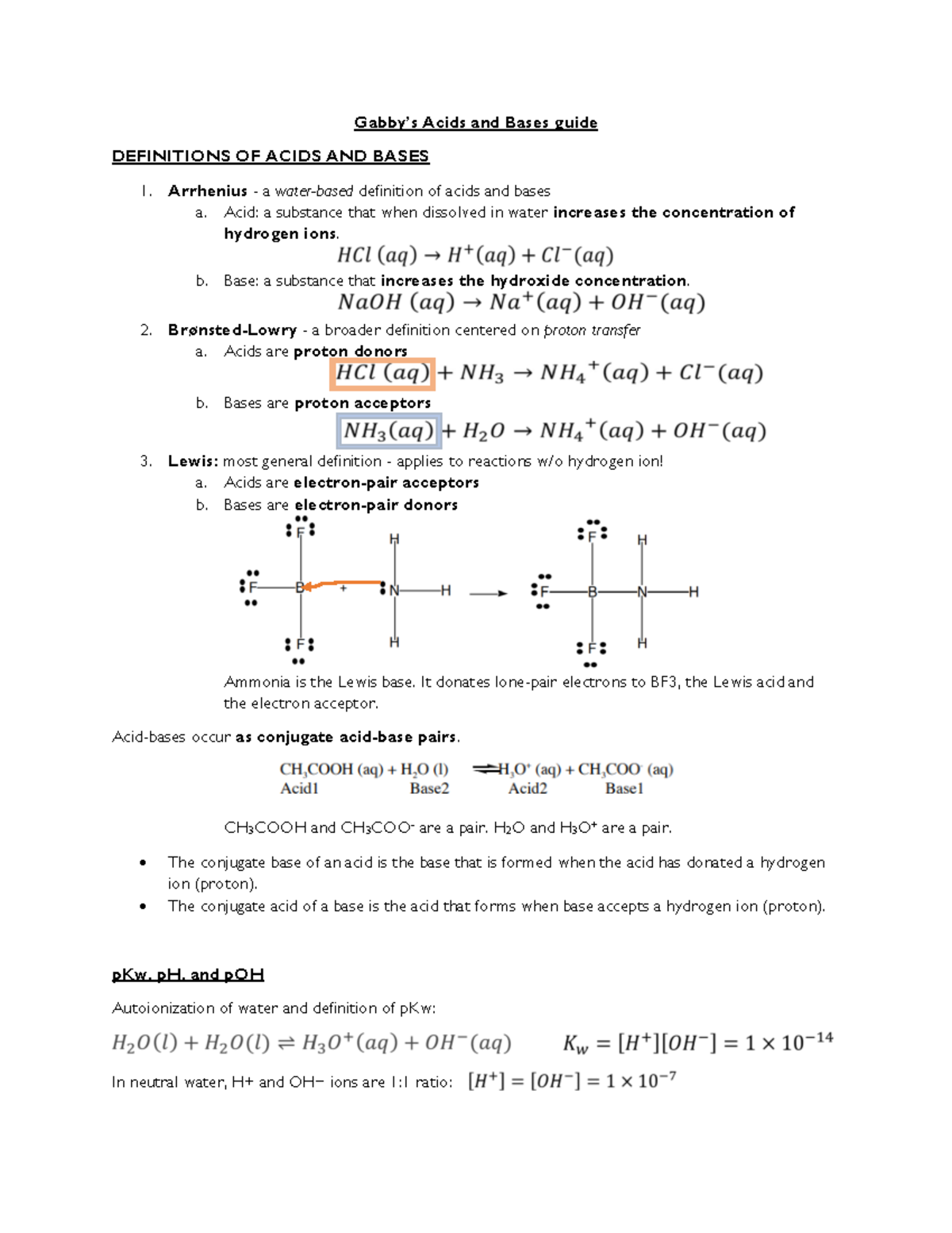 Acids and Bases Guide - Acid and Base - CHEM 1A - UCB - Studocu
