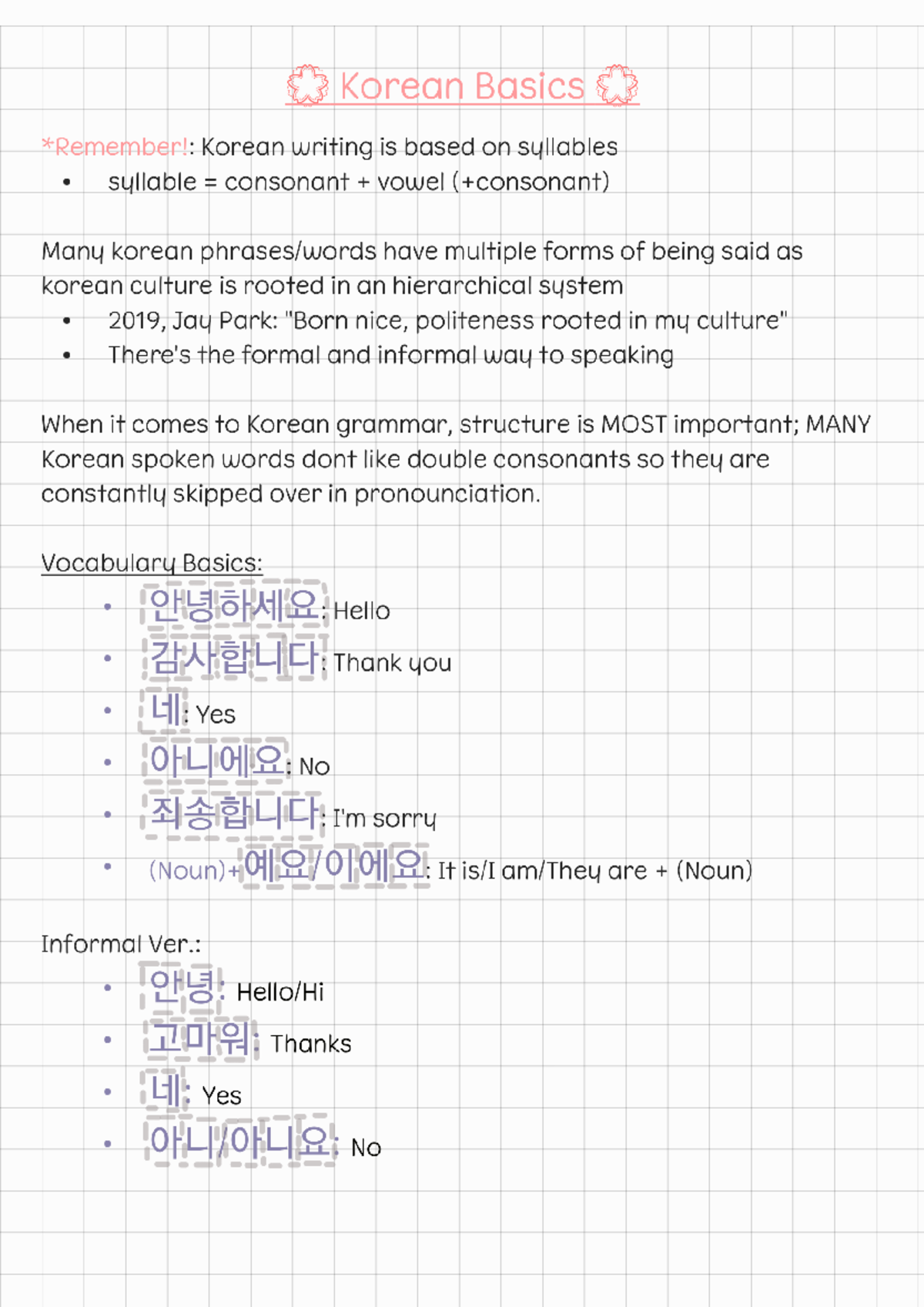 Korean 101 The Basics - Korean Basics Remember!: Korean writing is ...