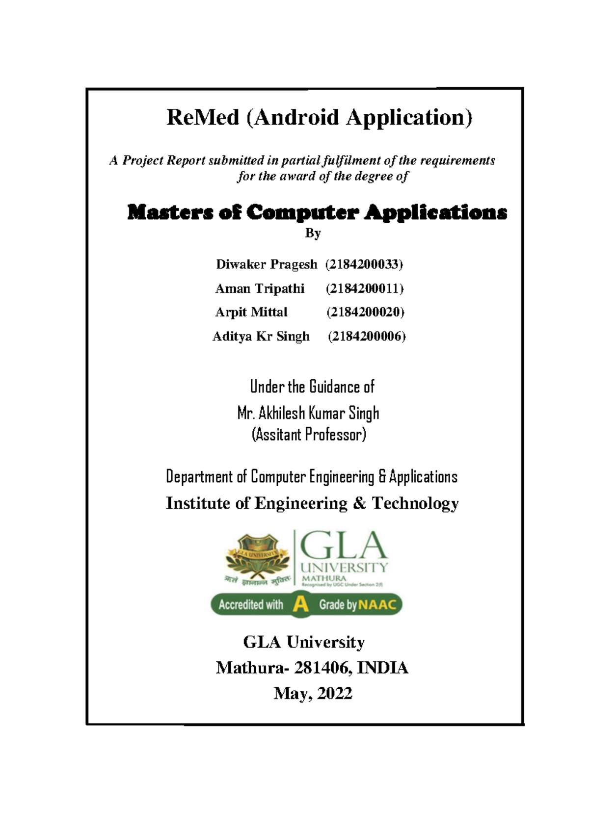 CSE- Project Template - Copy - ReMed (Android Application) ####### A ...