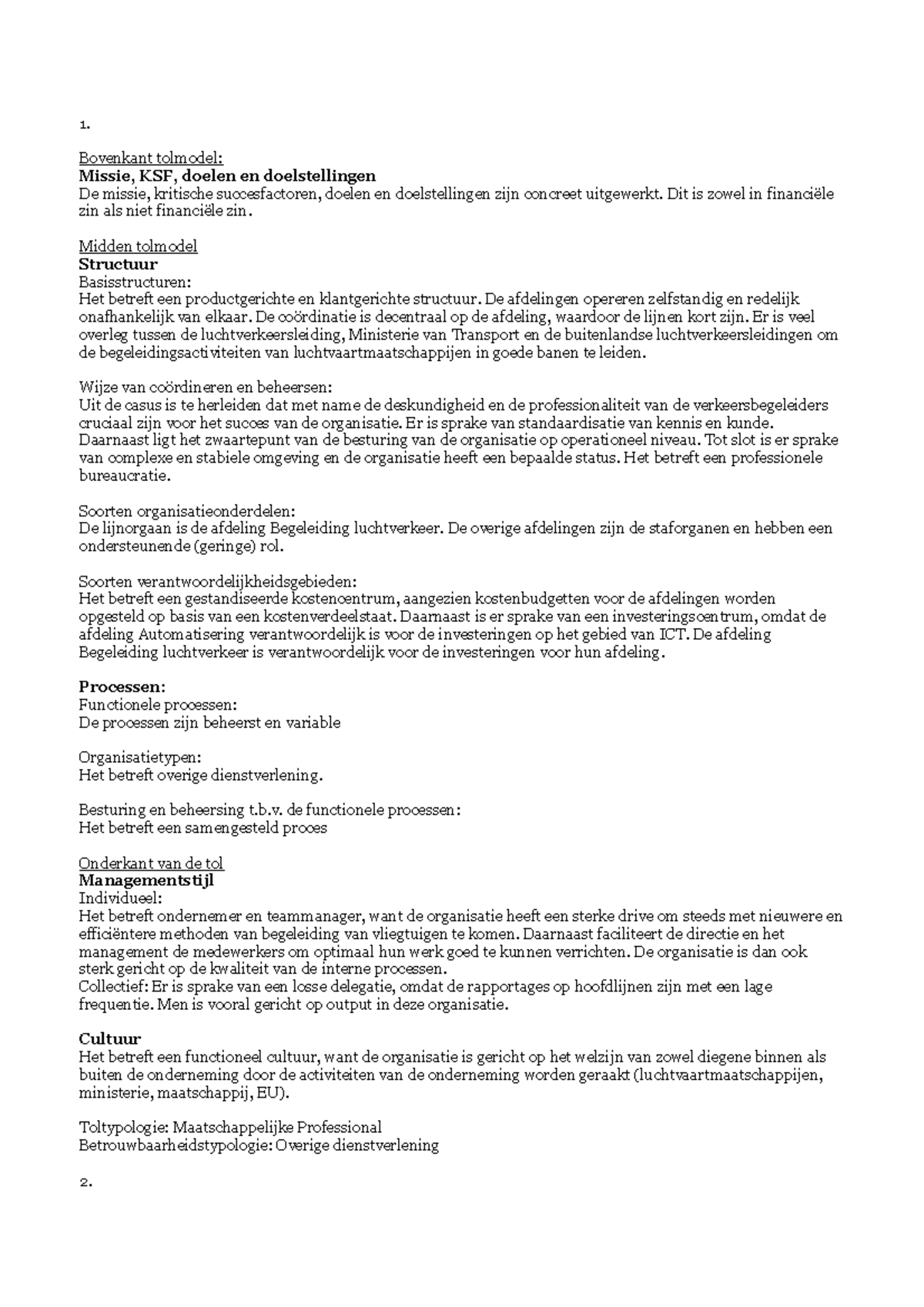 Casus Luchtverkeersleiding - 1. Bovenkant tolmodel: Missie, KSF, doelen ...