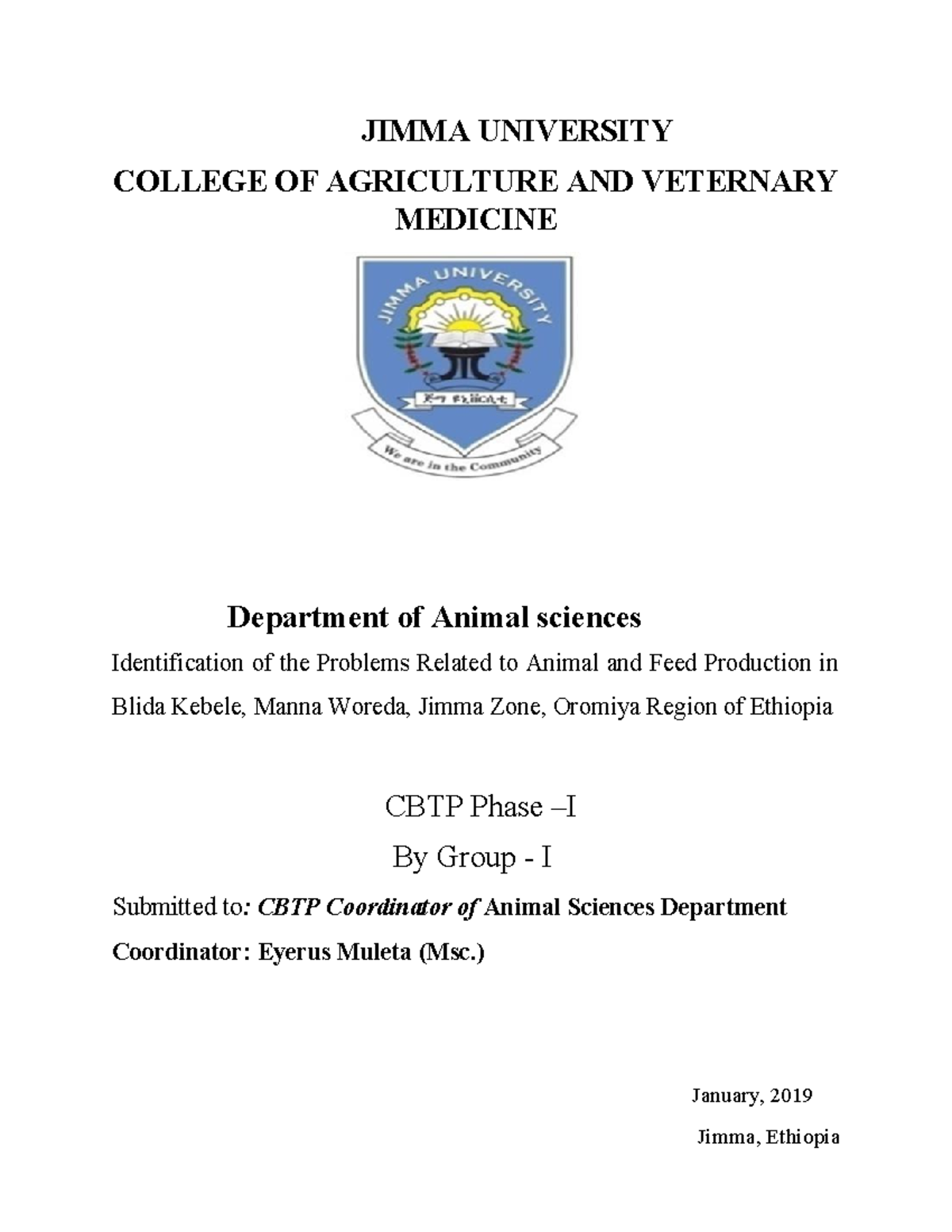 Community Based Training Program Phase o - JIMMA UNIVERSITY COLLEGE OF ...