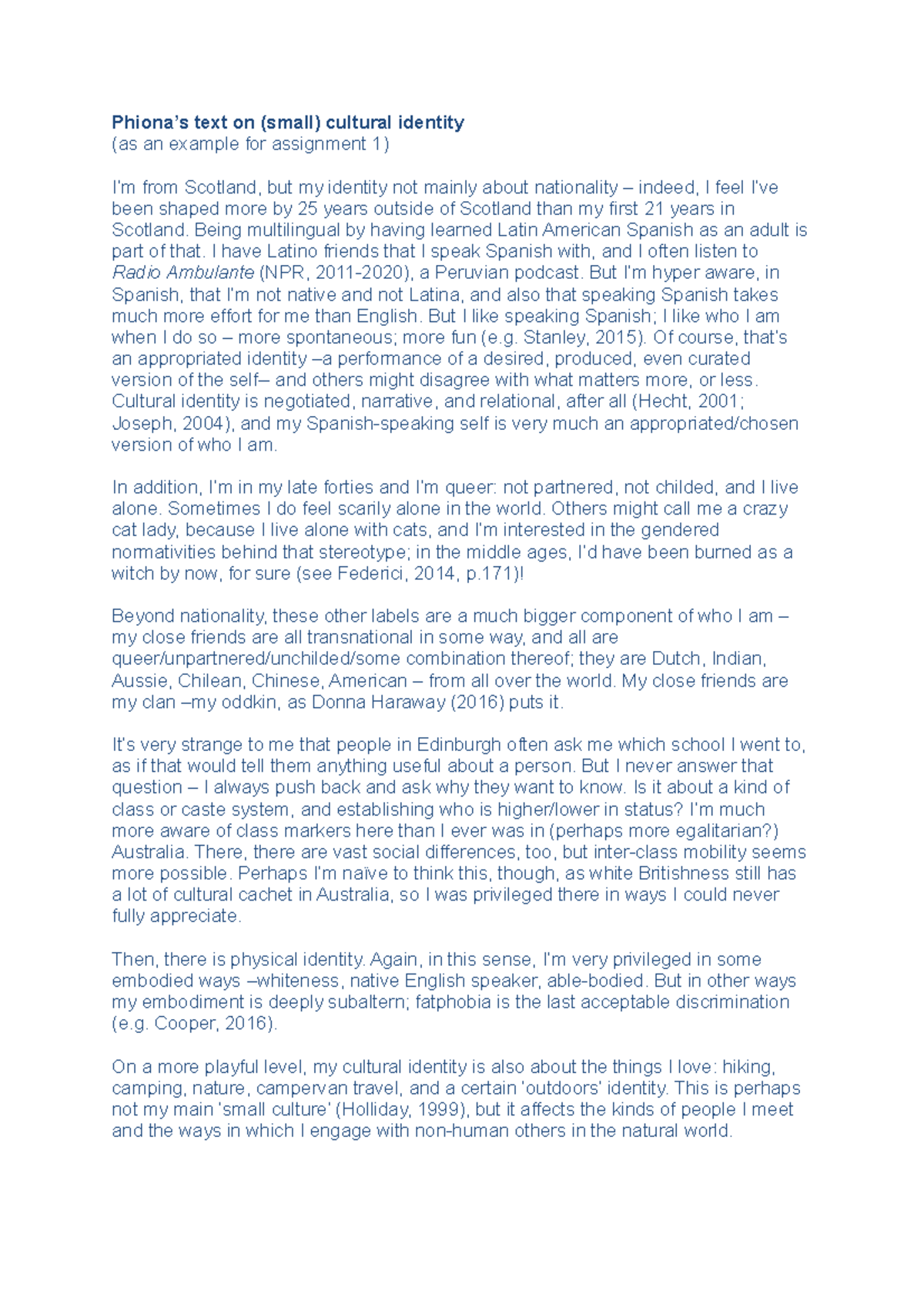 Phionas identity text - Phiona’s text on (small) cultural identity (as ...