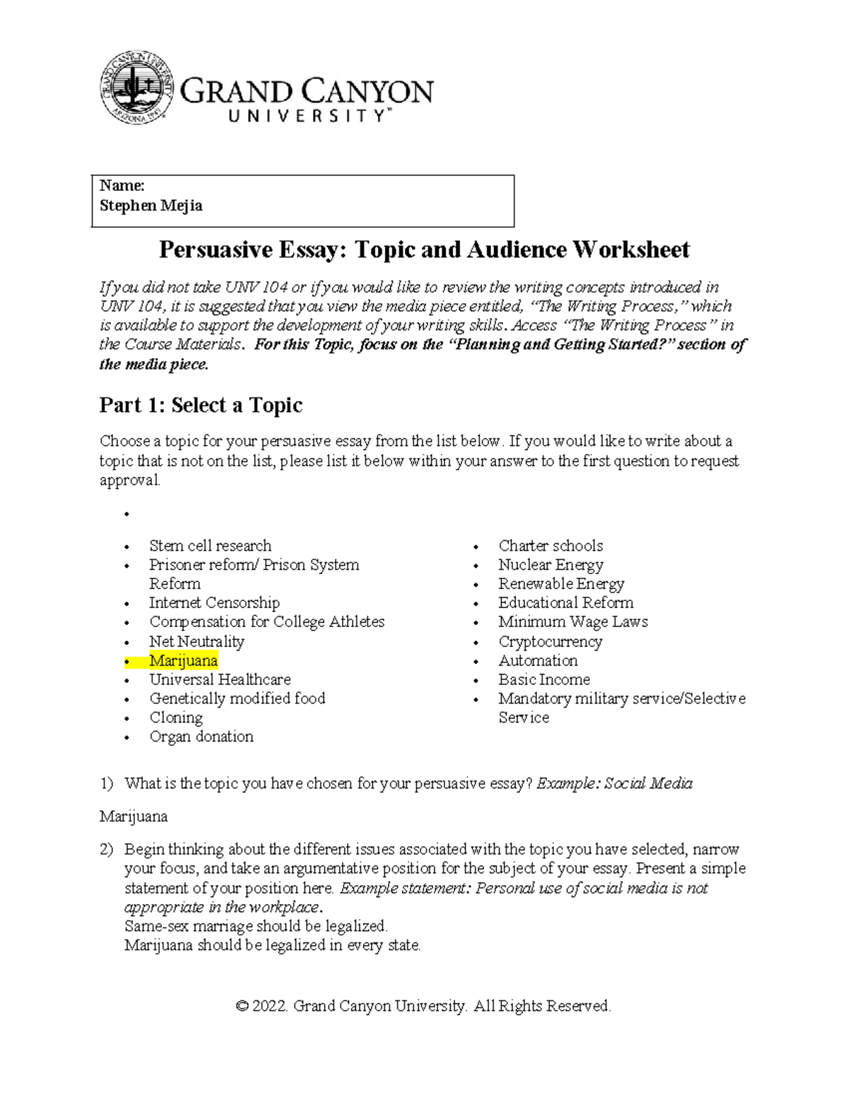 T1 Topicand Audience Worksheet PHI105 Persuasive Essay Planning 9 5 22 ...