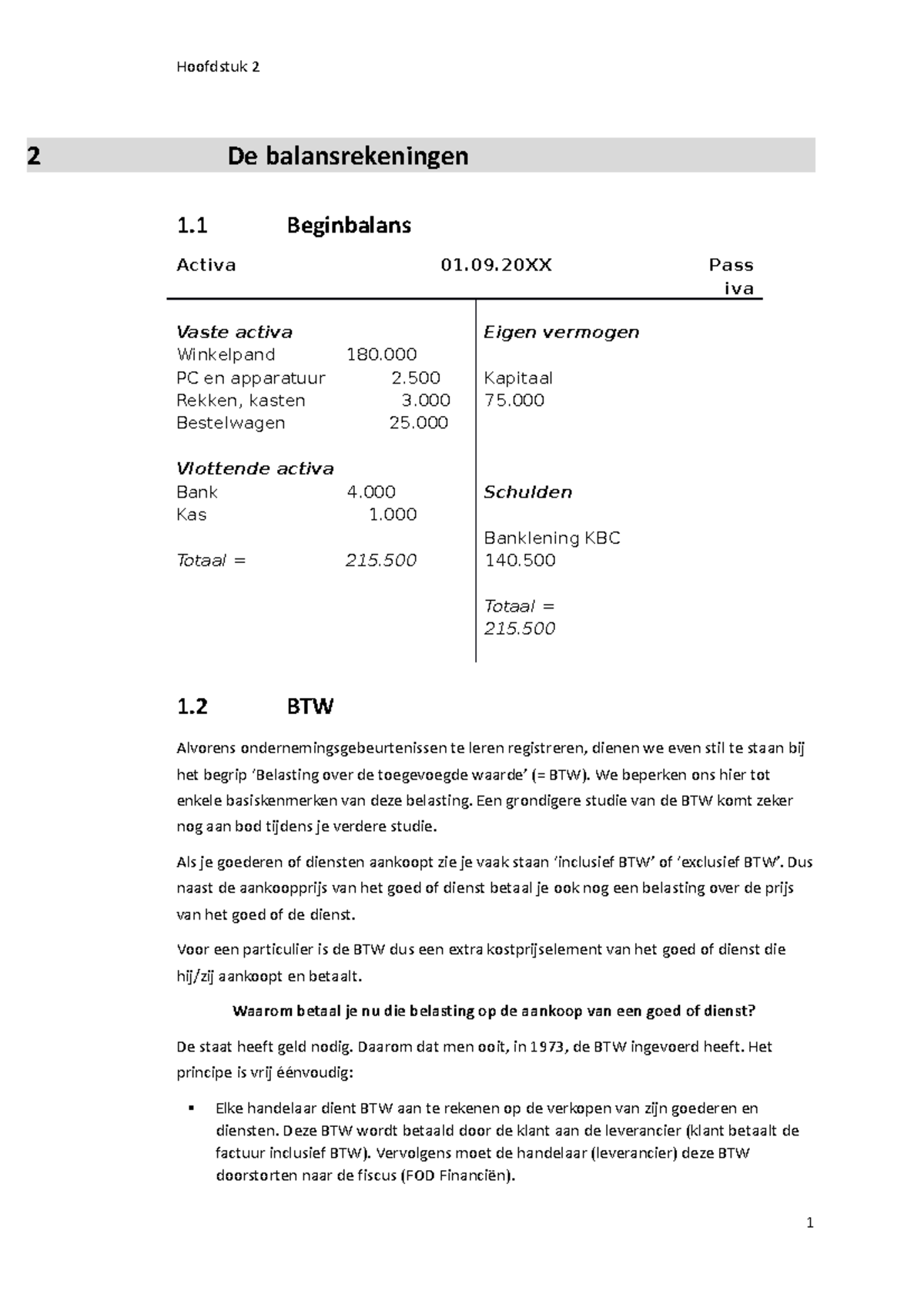 Hoofdstuk 2 De balansrekeningen gbm - 2 De balansrekeningen 1 ...