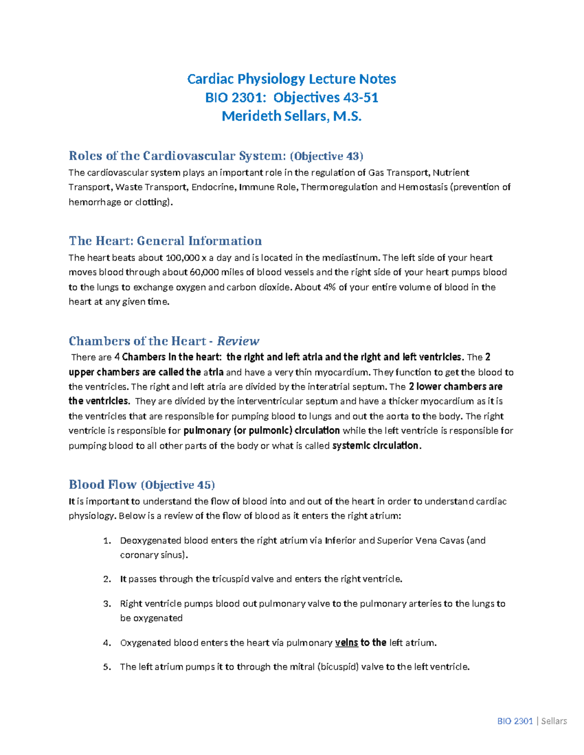 Cardiac Physiology Lecture Notes 2018 - Cardiac Physiology Lecture ...
