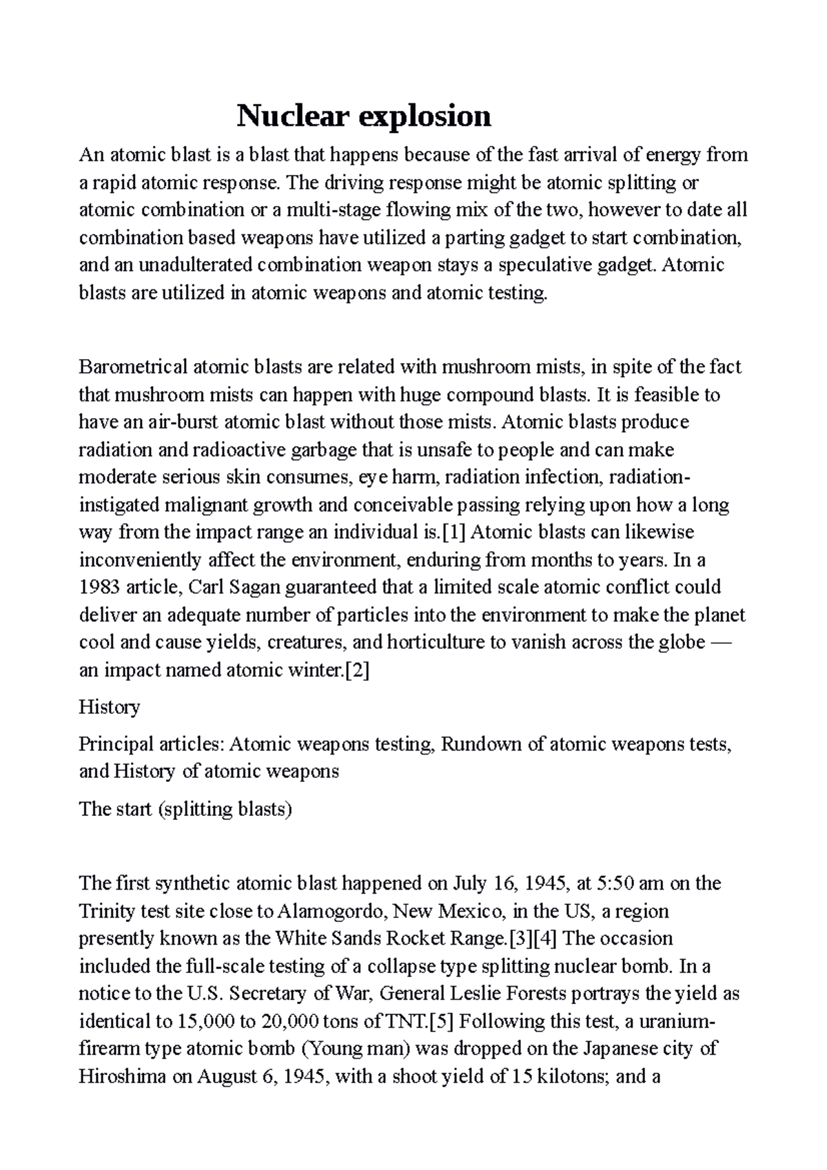 Nuclear explosion - Shafina - Nuclear explosion An atomic blast is a blast that happens because ...