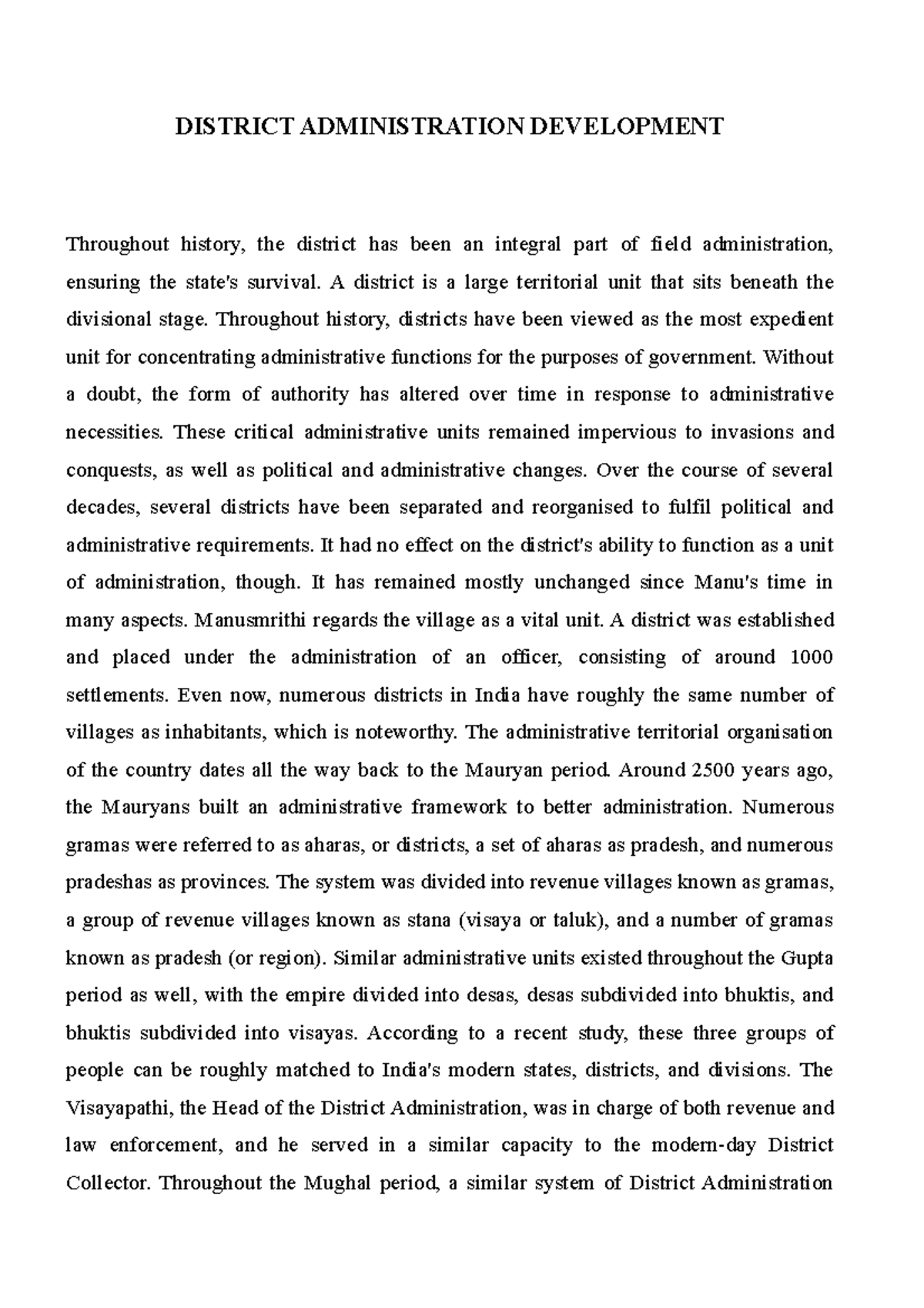 District Administration Development - DISTRICT ADMINISTRATION ...