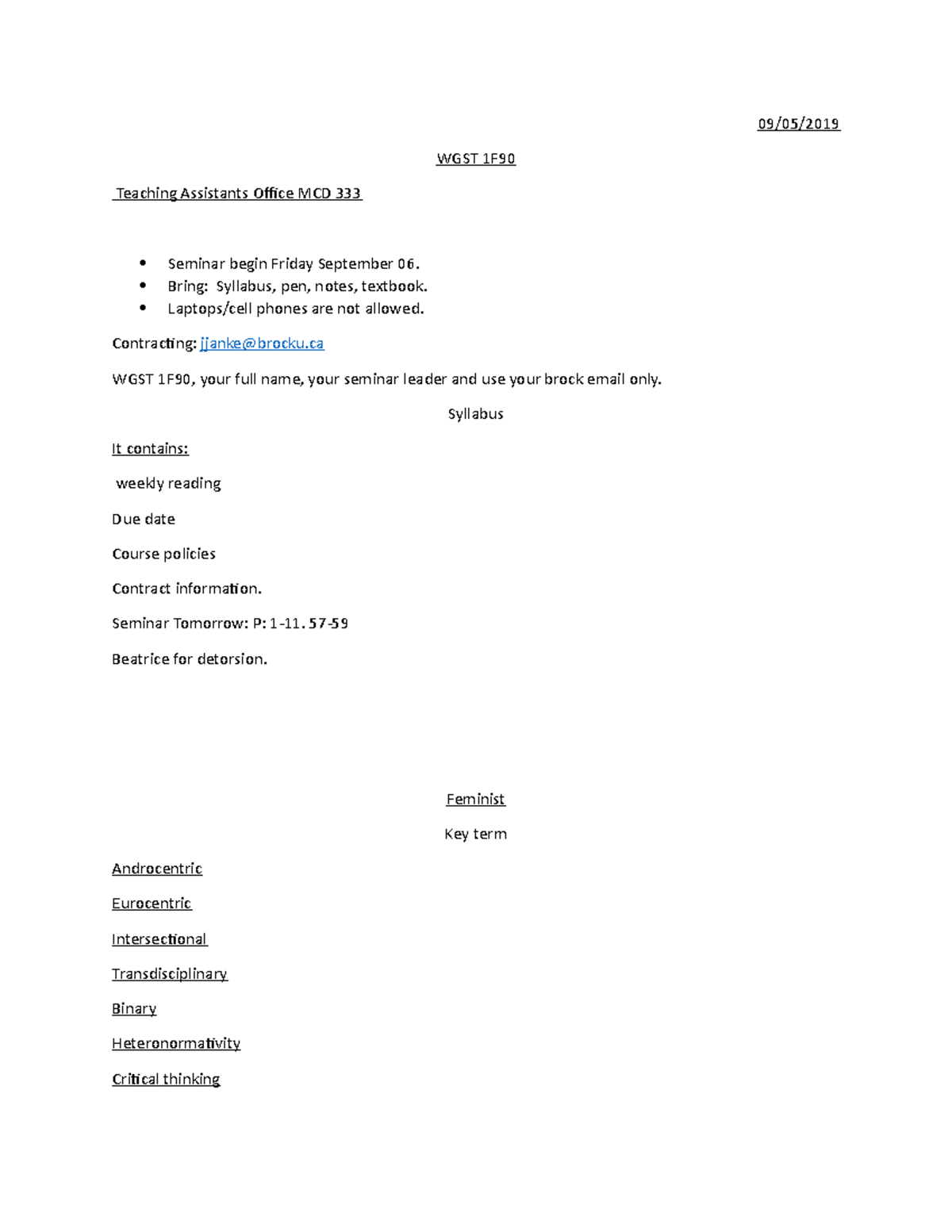 WGST, DAY 1 - Introduction of women and gender study - 09/05/ WGST 1F ...