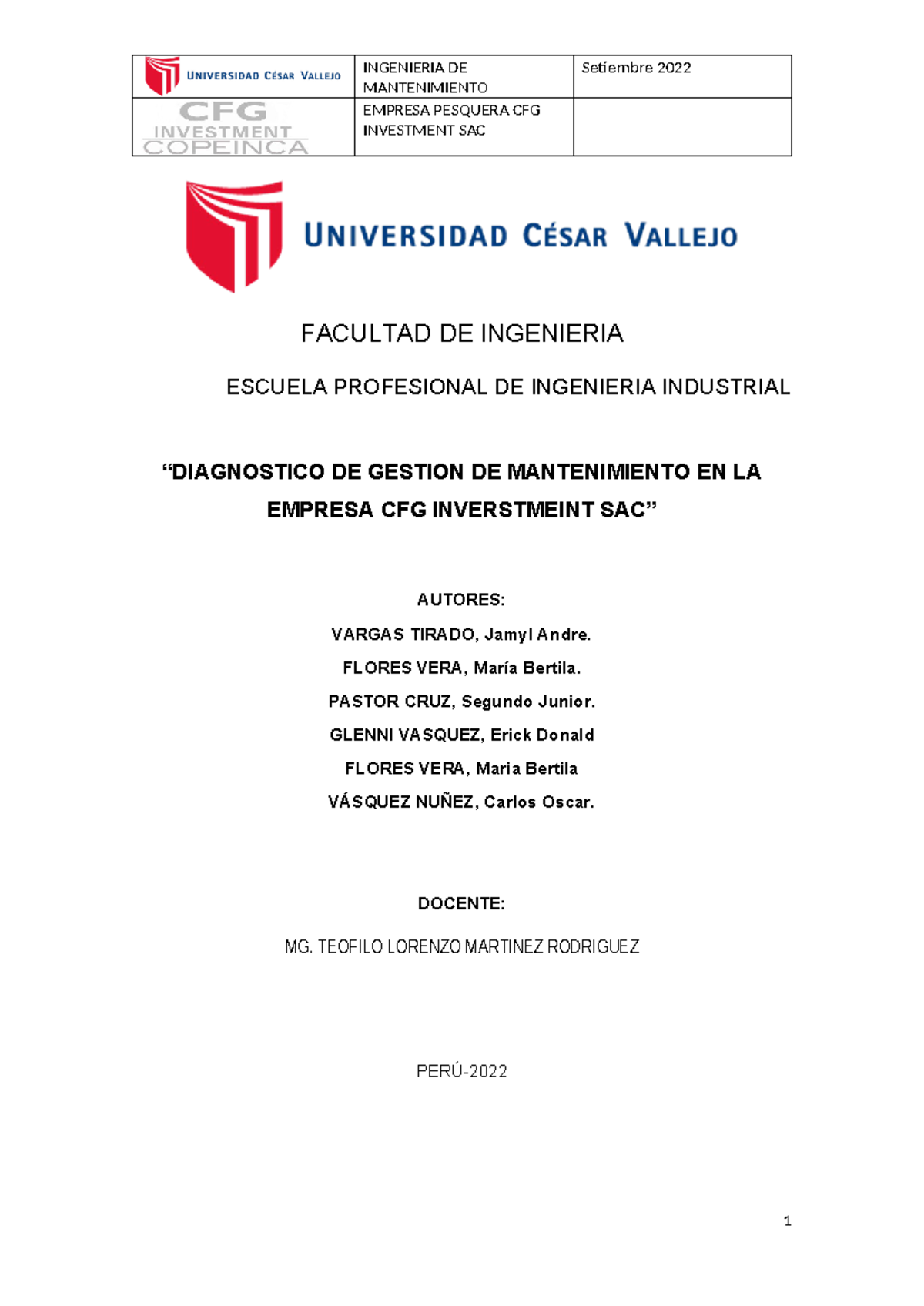 Estructura Diagnostico - CFG Copeinca - MANTENIMIENTO EMPRESA PESQUERA ...